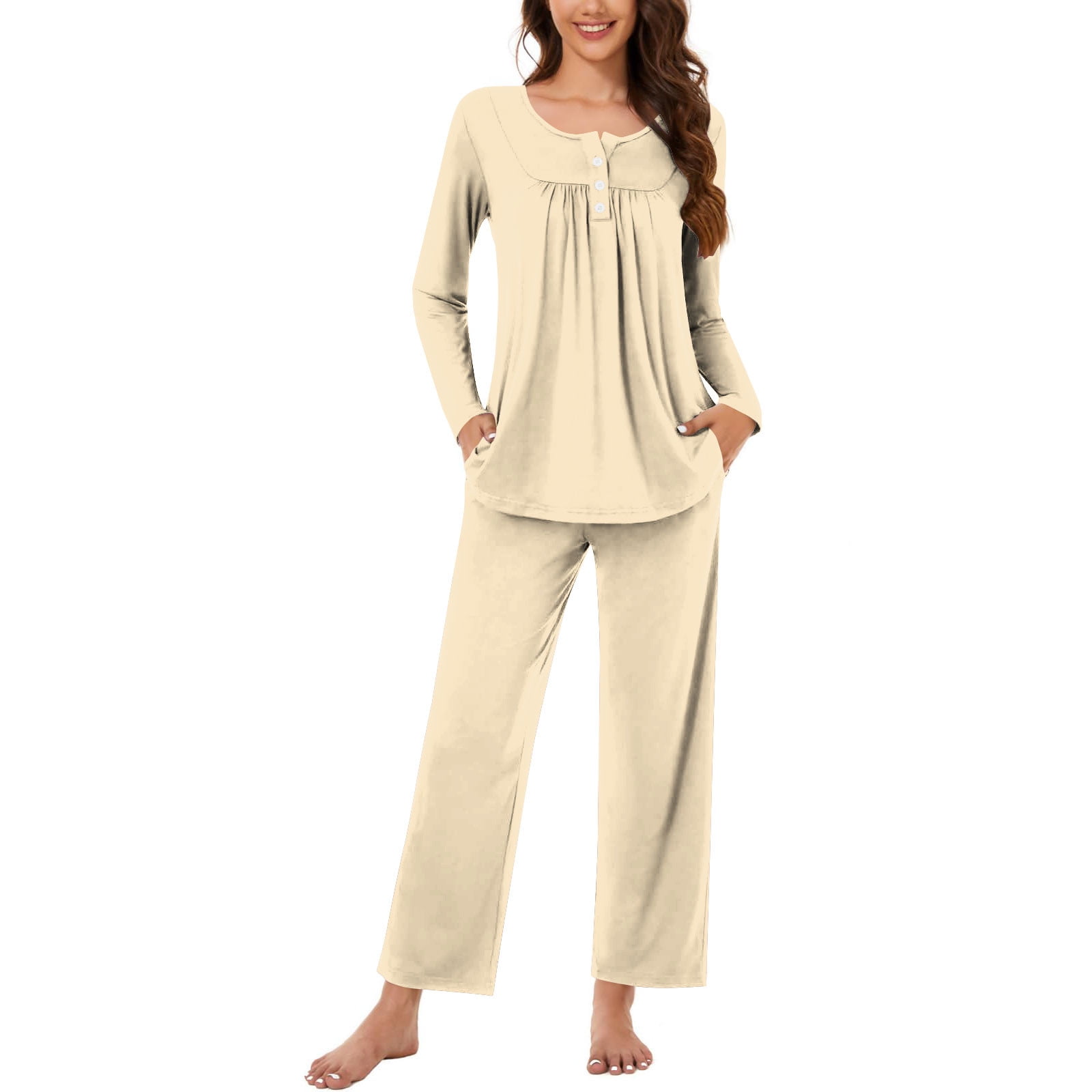 Aoujea 50% Off Clear! Plus Size Womens Pjs Sets Long Sleeve Pajamas for ...