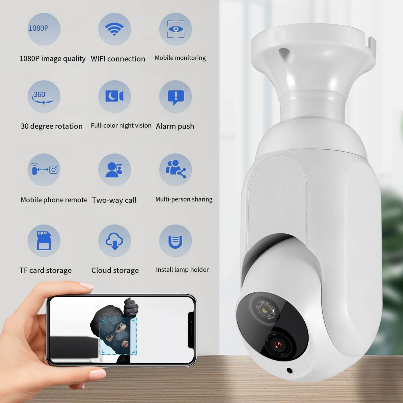 Aoujea Cameras for Home Light Bulb Camera 2.4GHz WiFi Outdoor, 1080P ...