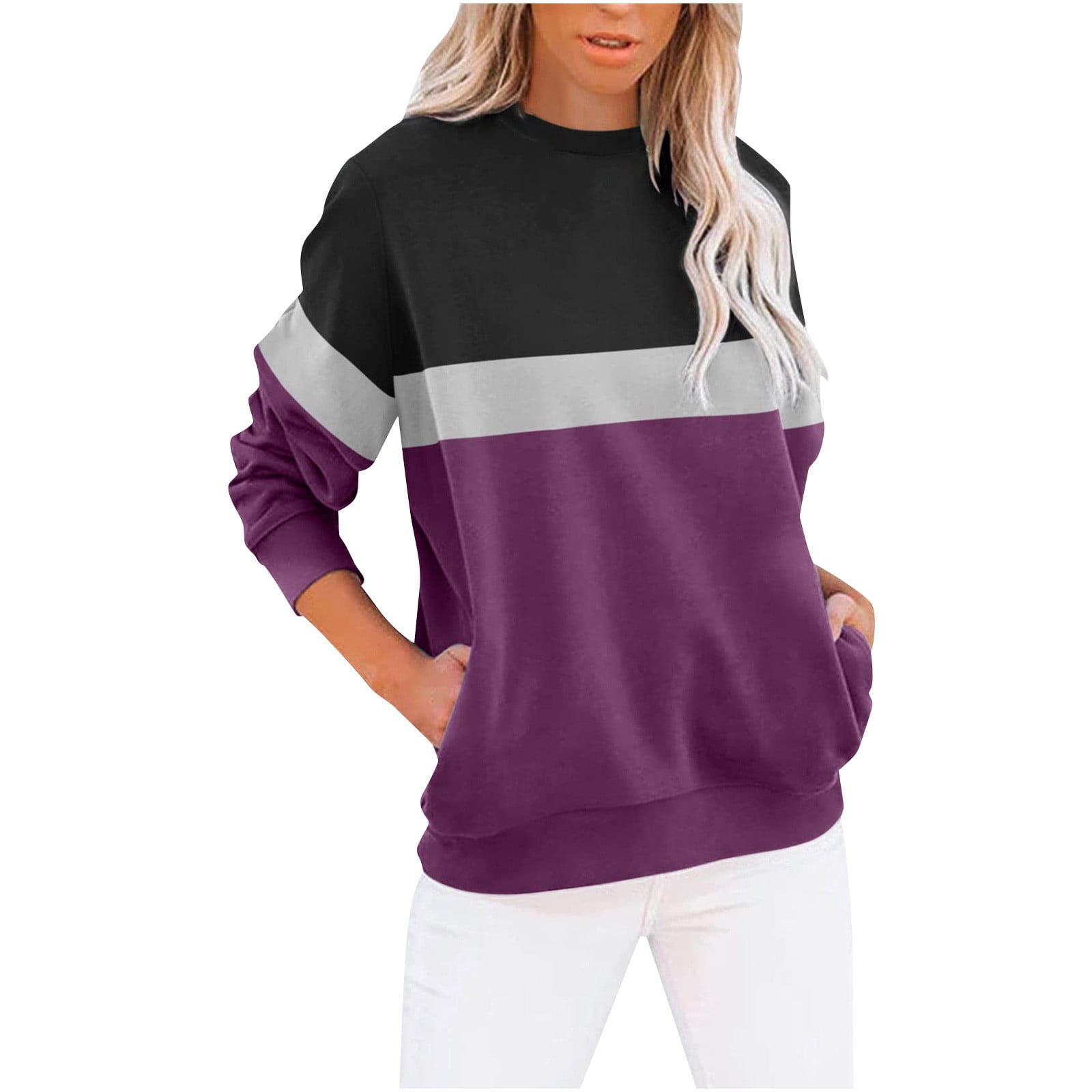 Fashion Sweatshirts for Women Plus Size Crewneck Casual Solid Round ...