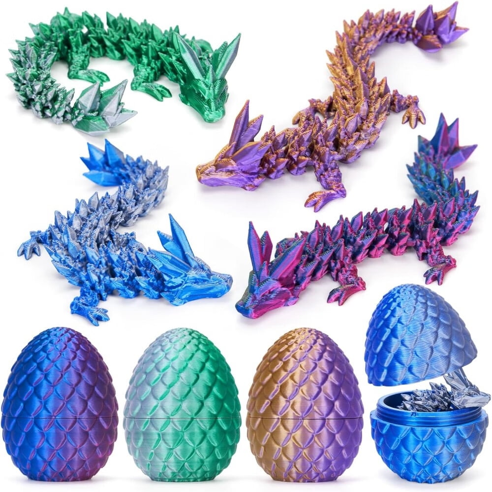Aousin 4PCS 3D Printed Dragon Egg, Articulated Crystal Fidget Toy ...