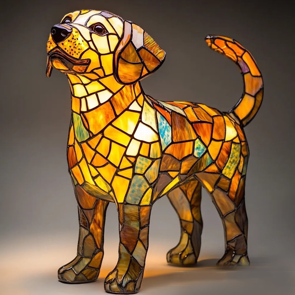 Aousin Retro Labrador Lamp Stained Resin Tabletop Night Light, Animal ...
