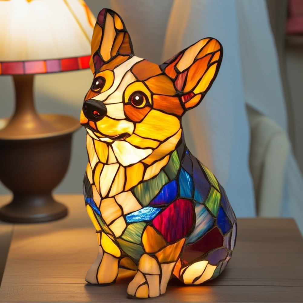 Aousin Retro Sitting Corgi Lamp Stained Resin Tabletop Night Light ...
