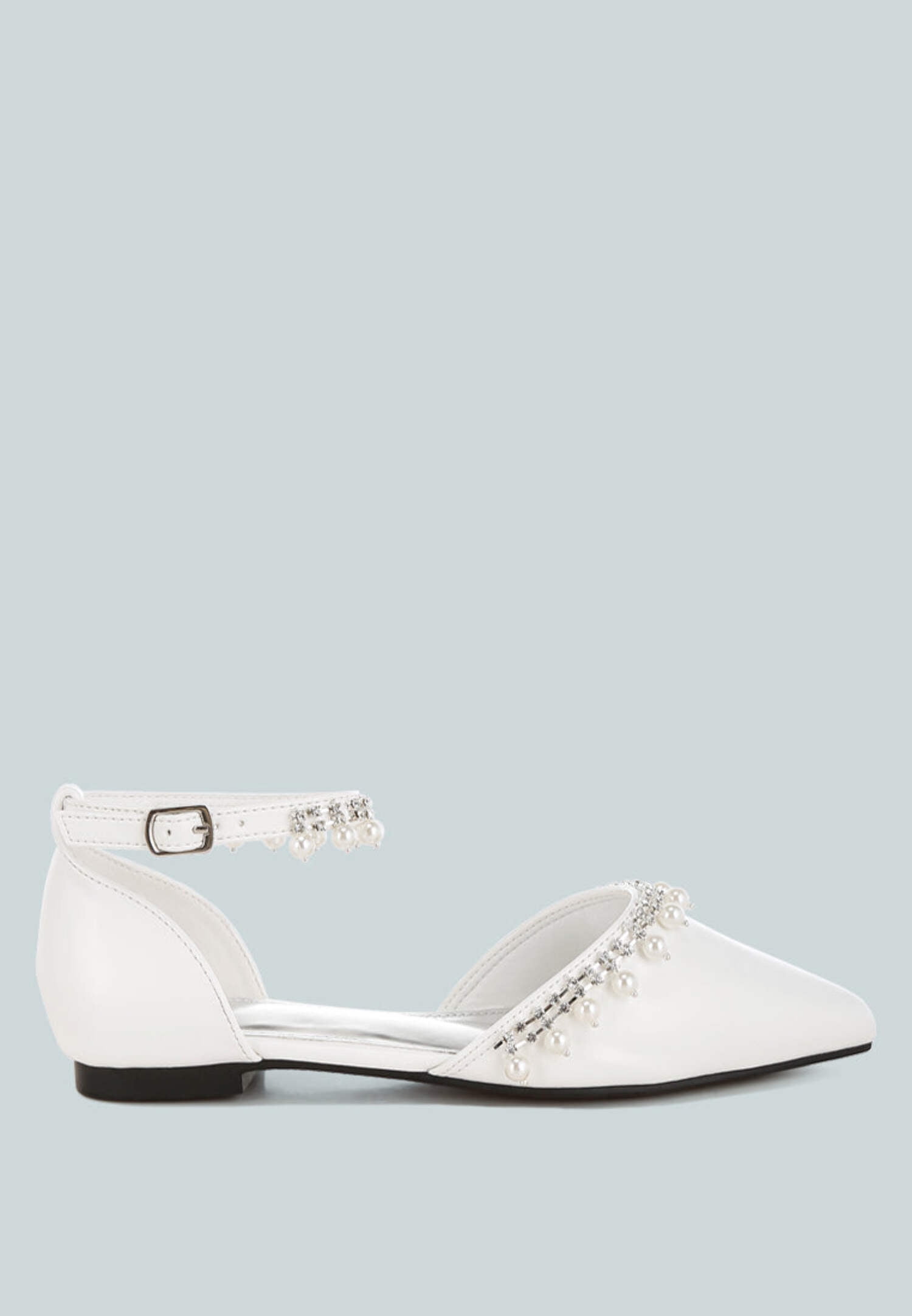 Aouva Rhinestone Pearl Ankle Strap Flat Sandals - Walmart.com
