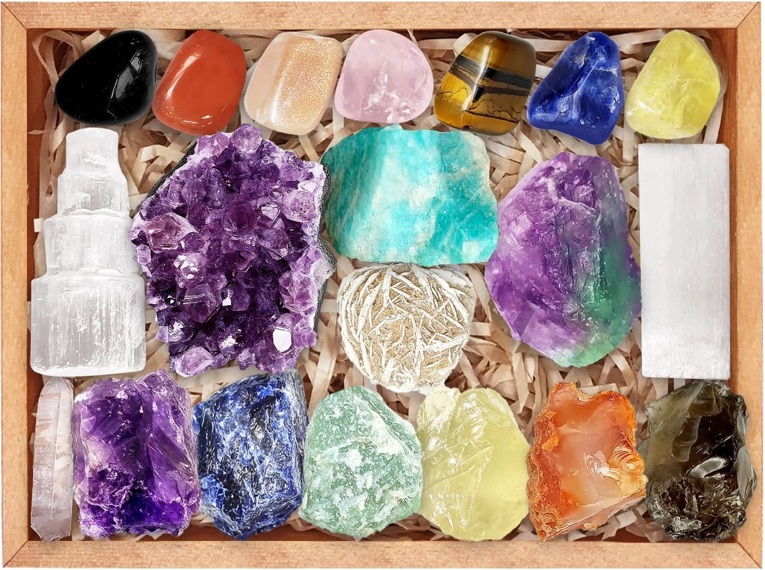 Aovila Premium Crystals & Healing Stones Gift Set in Wooden Box ...