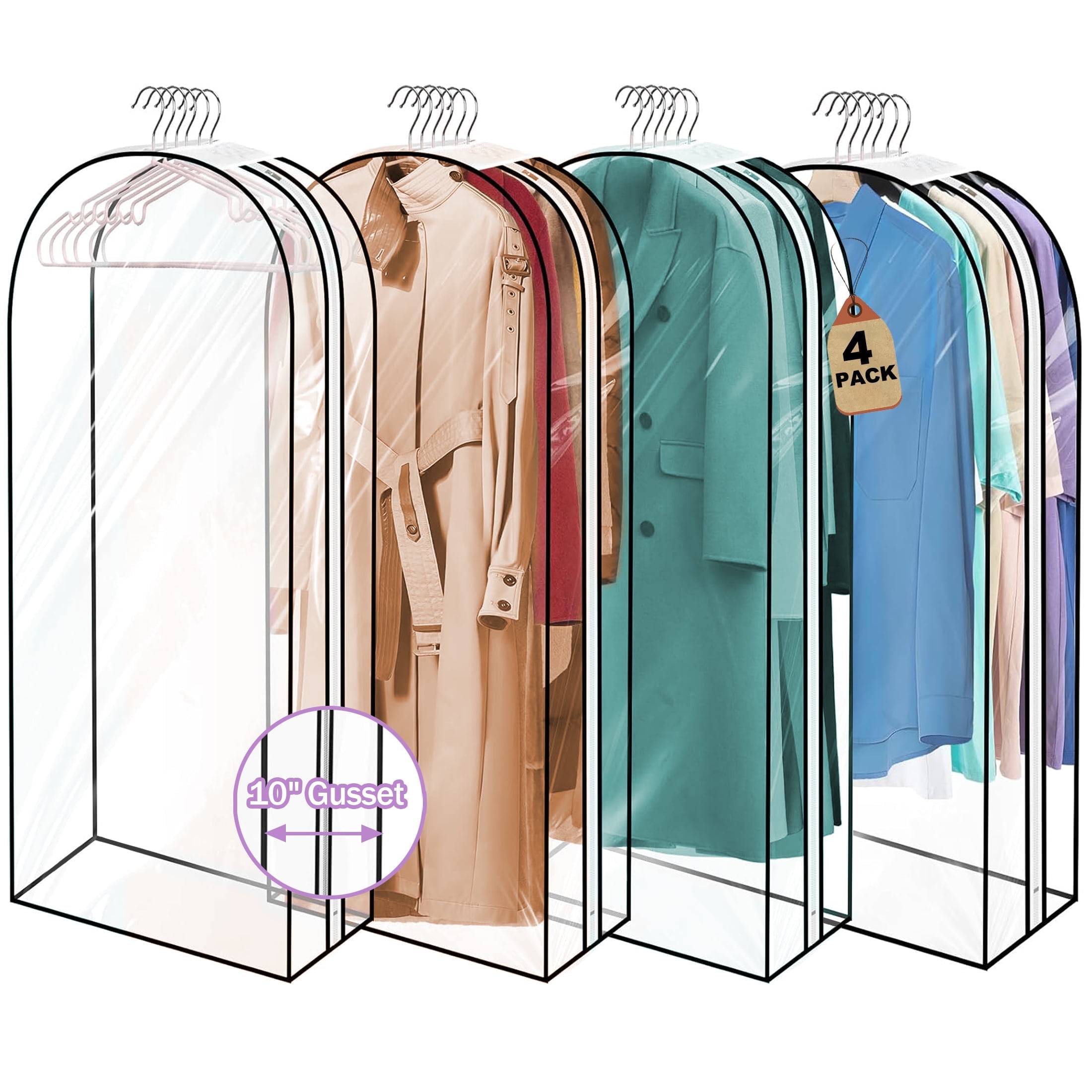 Aovky 10" Gusseted Garment Bags, All Clear Garment Covers Hanging ...