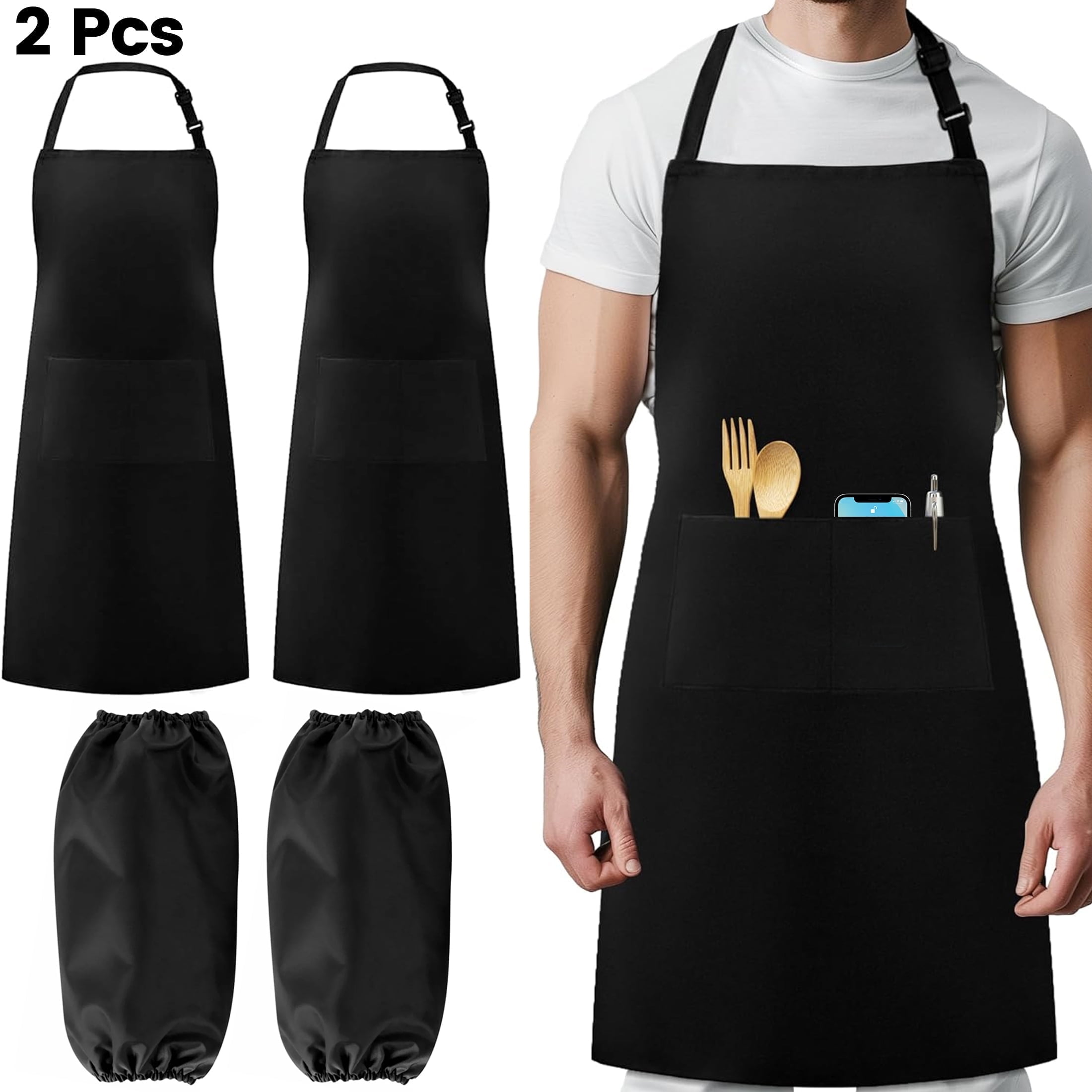 Aovky 2 Pack Chef Apron, Adjustable Bib Apron for Cooking with 2 ...