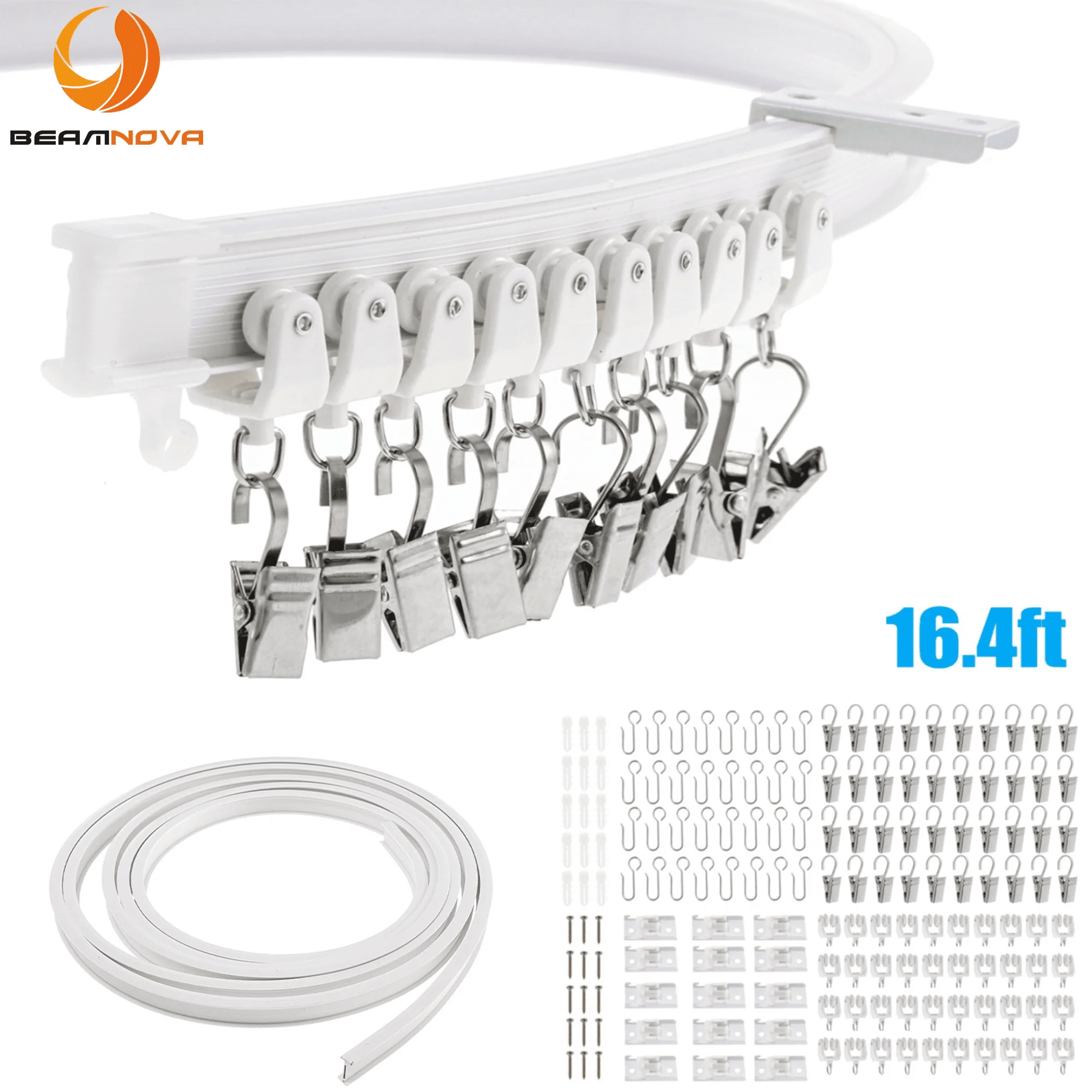 Aovky Flexible Bendable Ceiling Curtain Track, 16.4FT (5m) Curved ...