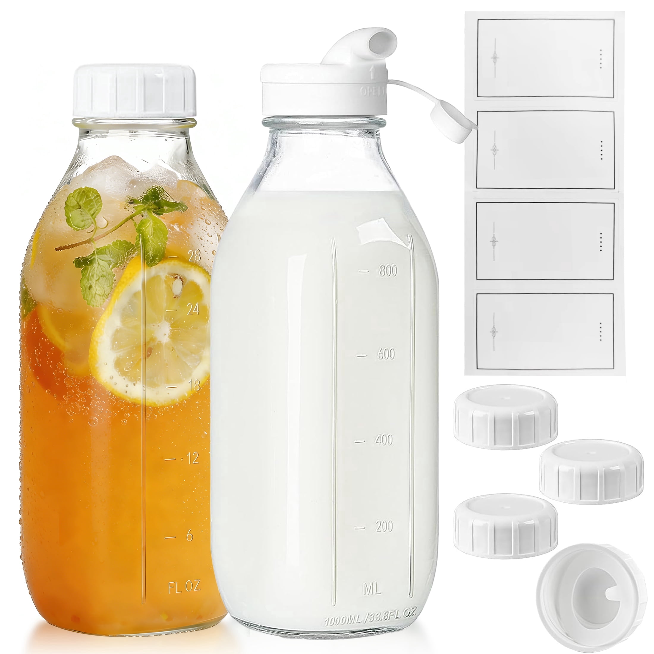 Aovky Glass Milk Bottle with Lid, 32 Oz, Reusable Container - Walmart.com
