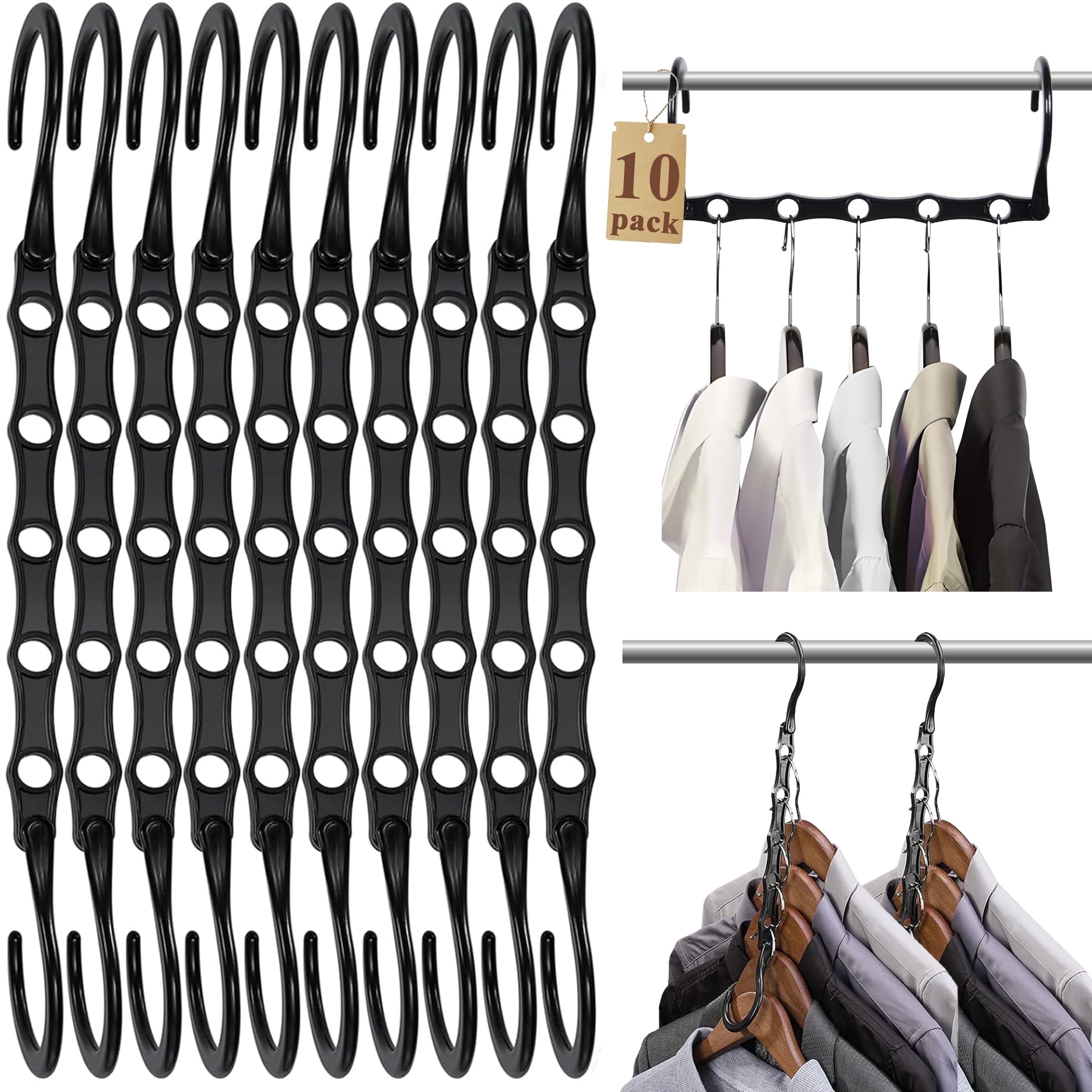 Aovky Black Space Saving Hangers, 10 Pack, 5-Hole Sturdy Plastic Closet ...