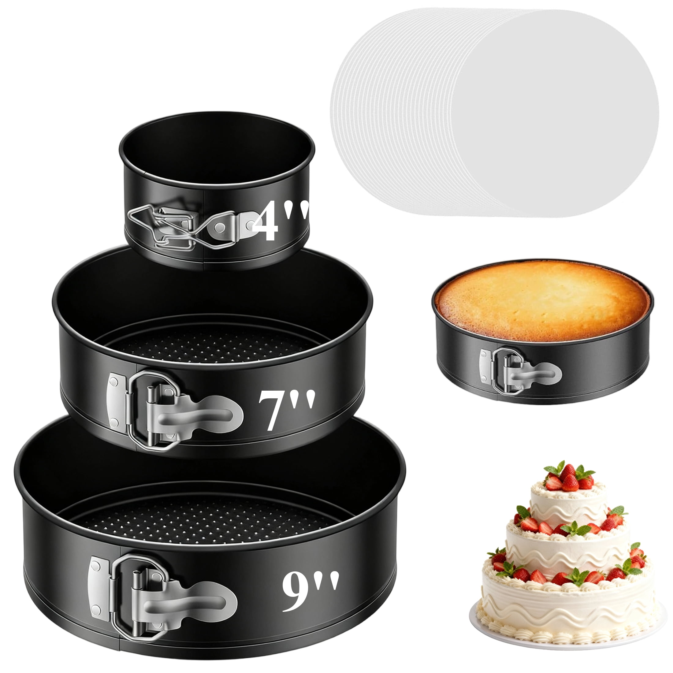 Aovky Springform Cake Pans Set of 3, Nonstick Spring Form Pan with ...