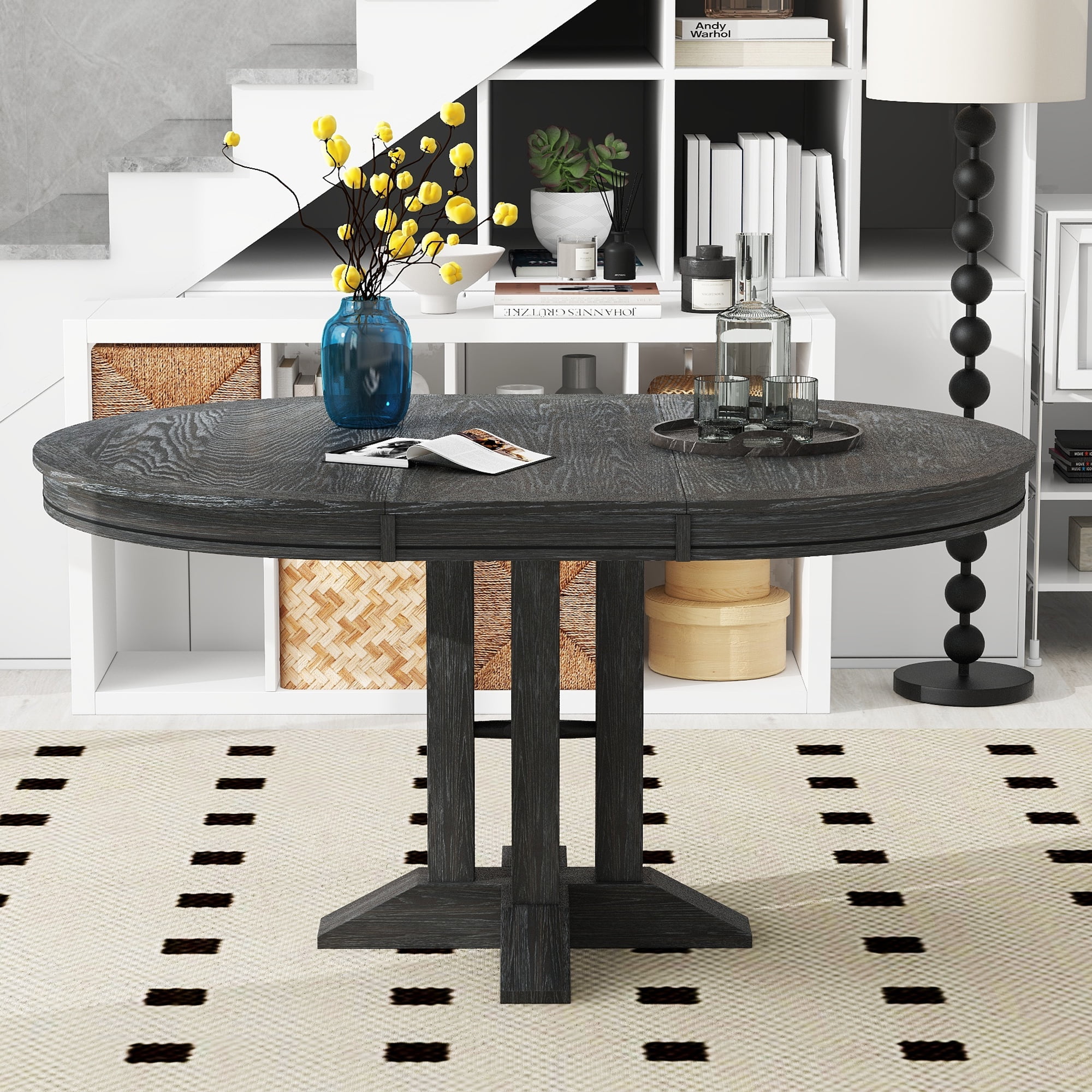 Aowos Farmhouse Dining Table Extendable Round Table for Kitchen, Dining ...