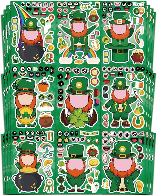 Aowplc 32 Sheets St Patricks Day Make A Face Stickers Saint Patricks ...