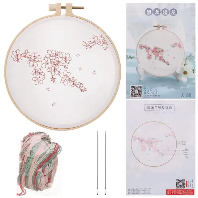 Aoxiang DIY Flower Plant Pattern Printed Embroidery Kit Embroidery Hoop ...