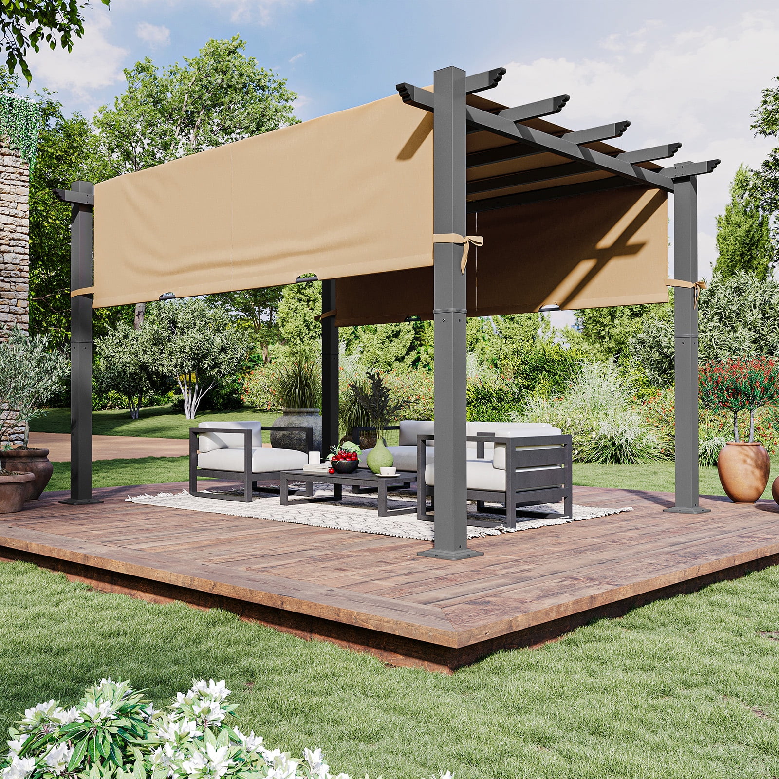 Aoxun 10'x12' Outdoor Retractable Pergola, Heavy-Duty Aluminum Pergola ...