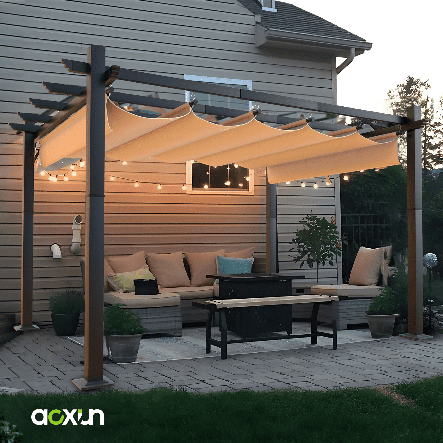 Aoxun 10'x12' Aluminum Outdoor Retractable Pergola with Sun-Proof ...