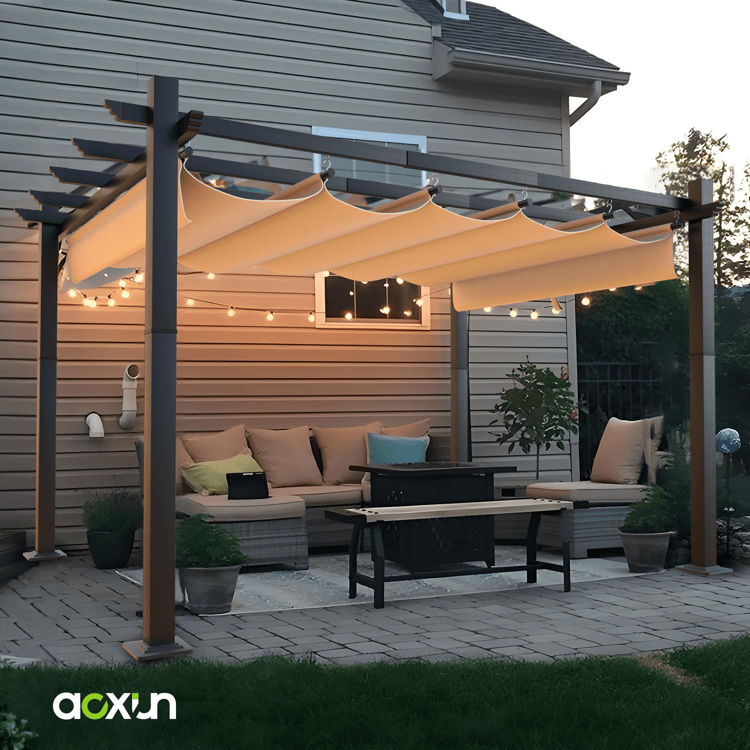 PUDO Outdoor Retractable Pergola with Sun Shade Canopy 10' x 10' Patio ...
