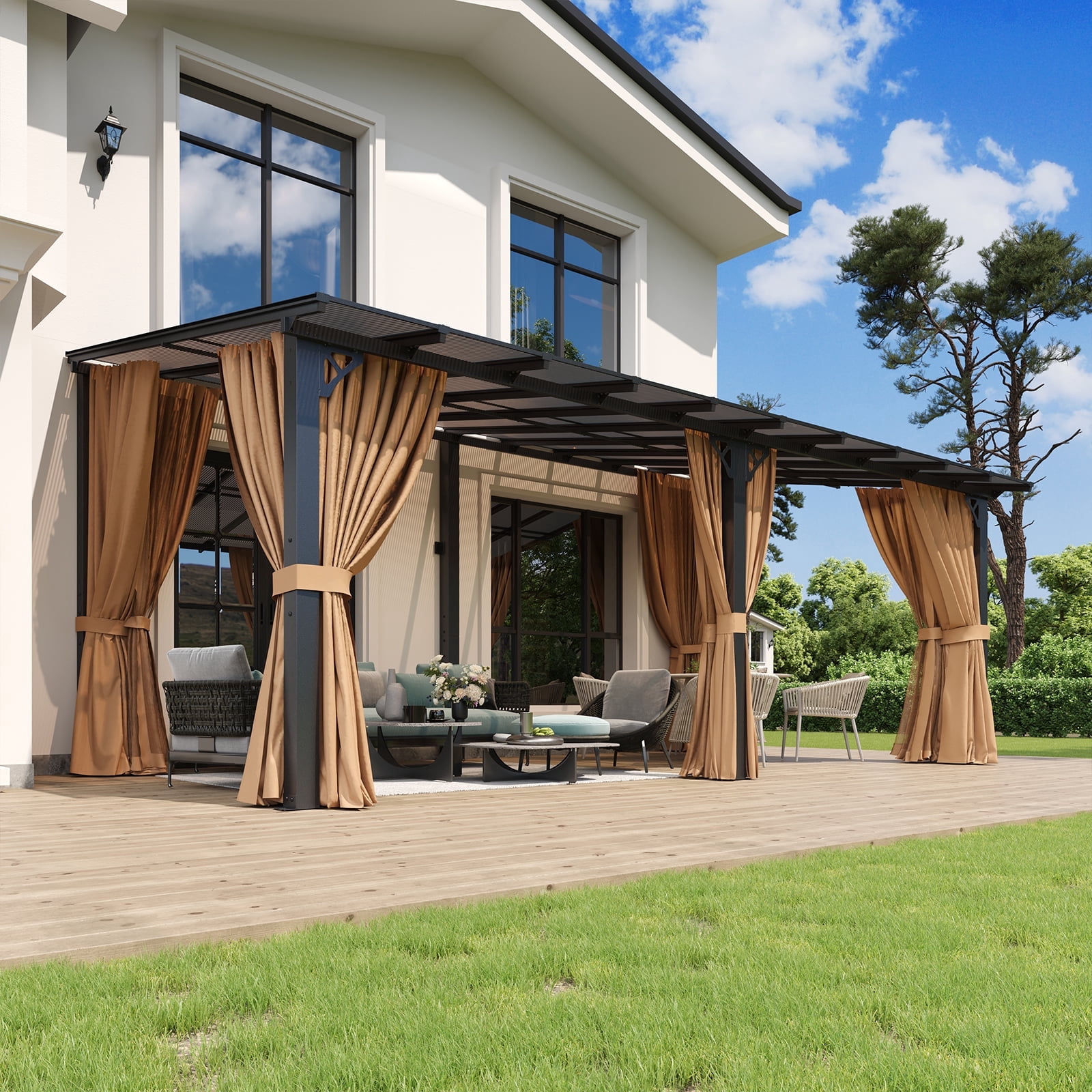 Aoxun 10'x20' Lean to Gazebo with Mosquito Net and Curtains, Aluminum ...