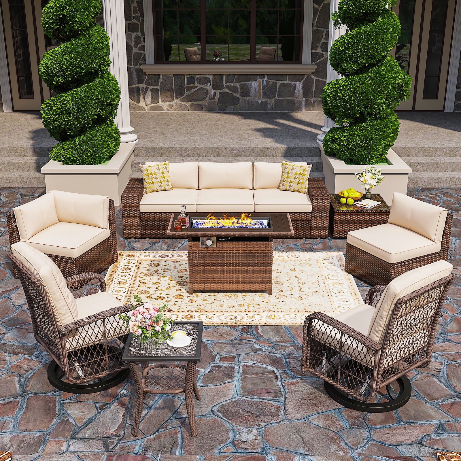 Aoxun 10pcs Galvanized Steel Outdoor Conversation Set with Fire Pit ...