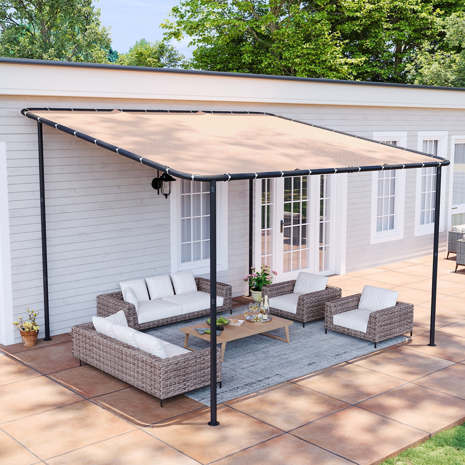 Aoxun 10x12 Lean to Gazebo Outdoor Pergola with Water Resistant & UV ...