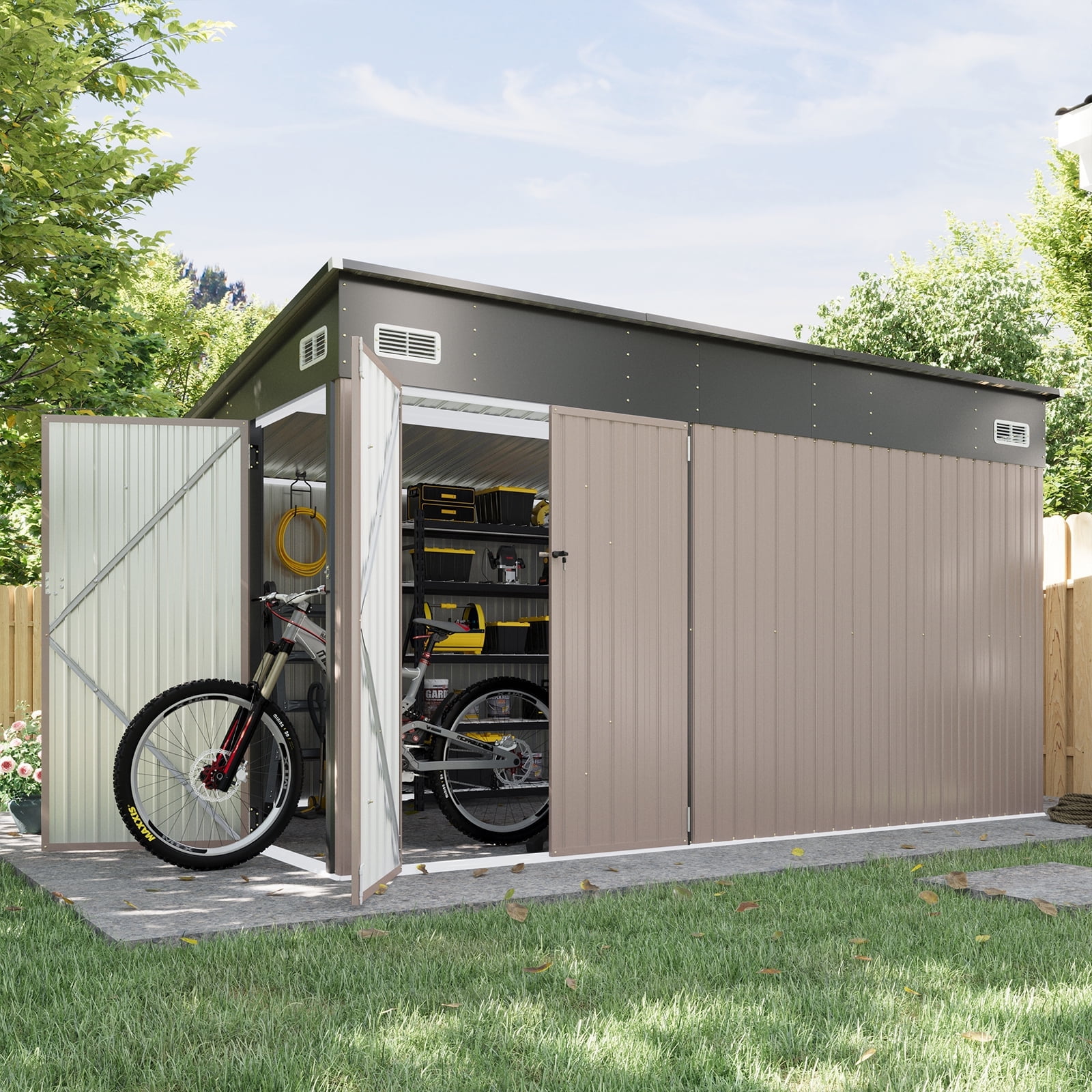 Aoxun 11.5'x7.3' Shed Outdoor Storage Shed with Triple Lockable Door ...