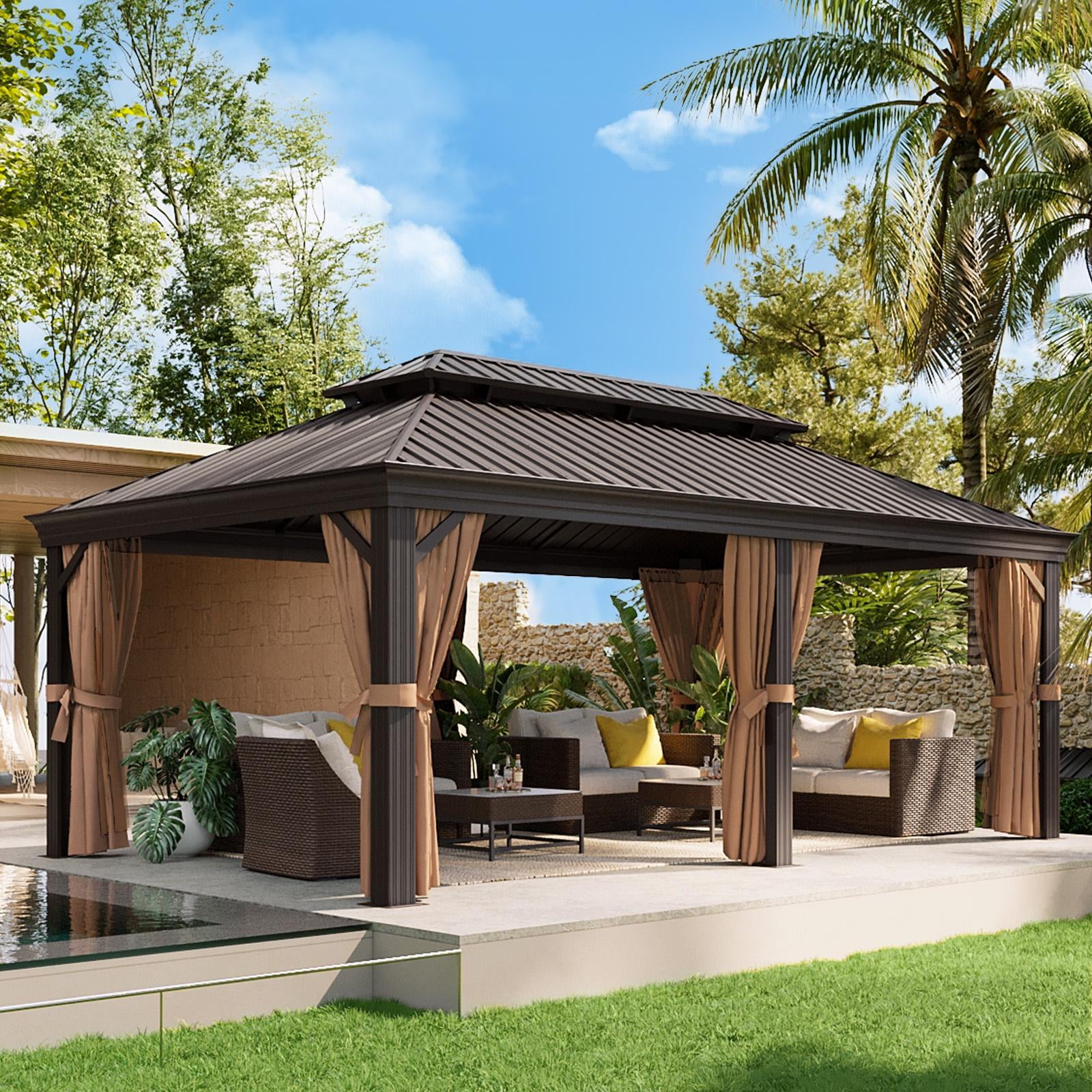 Aoxun 12 ft. x 20 ft. Outdoor Hardtop Gazebo, Galvanized Steel Double ...