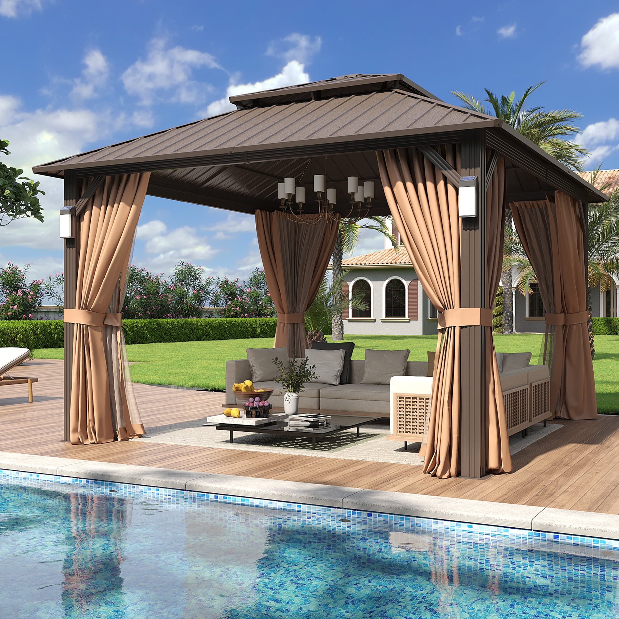 Aoxun 12'x12' Hardtop Gazebo with 4 LED Lights, Outdoor Gazebo with ...