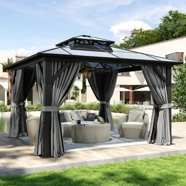 Erommy 10'x13' Hardtop Metal Gazebo with Double Roof, Aluminum Frame ...