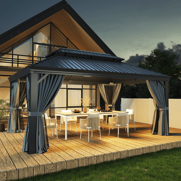 Aoxun 10'x10' Hardtop Metal Patio Gazebo, Outdoor Permanent Pavilion ...