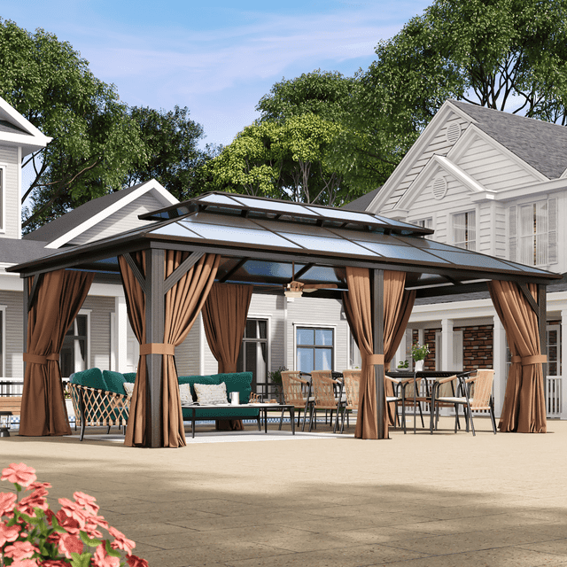 Aoxun 12'x20' Hardtop Gazebo, Aluminum Frame Permanent Pavilion with ...