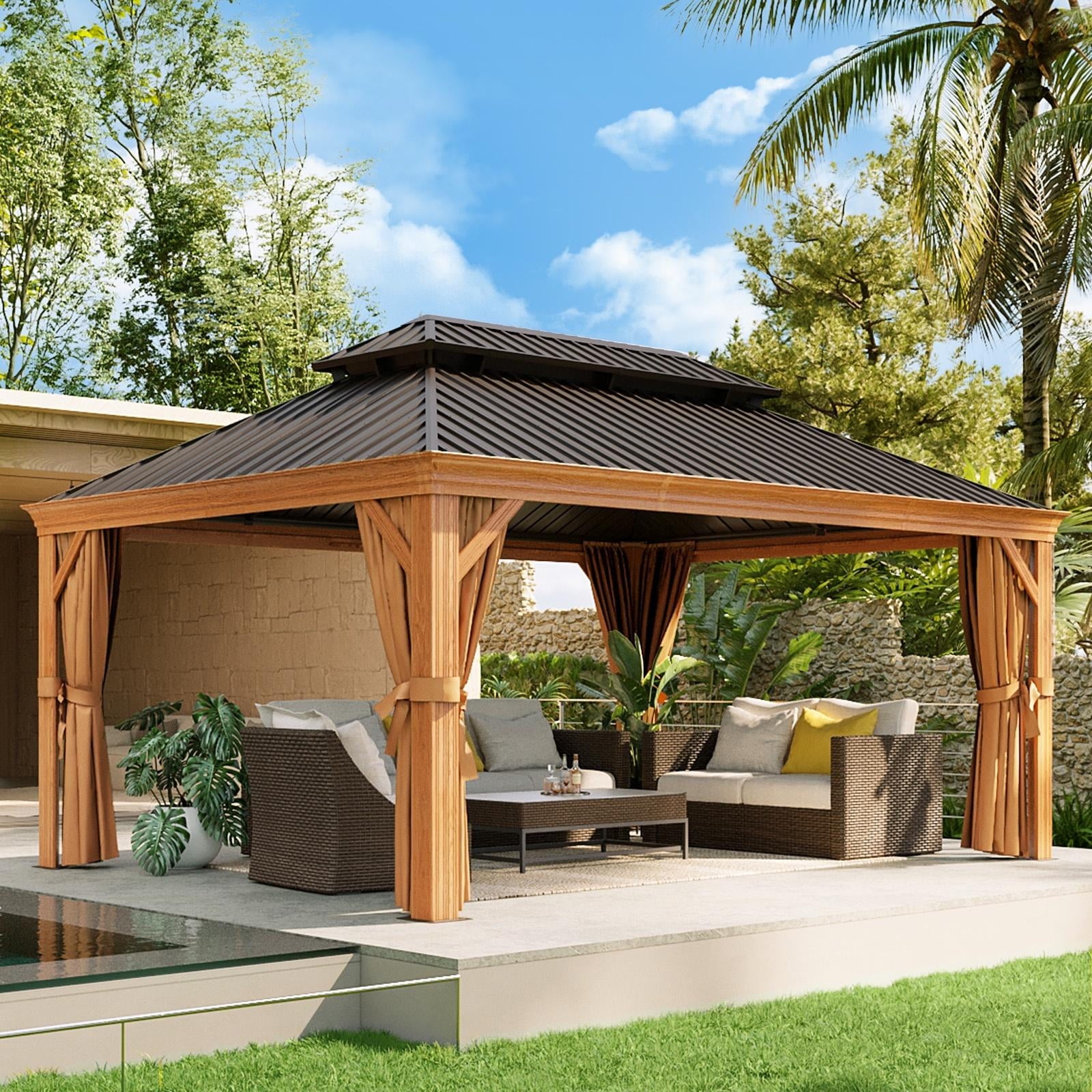 Aoxun 12x16FT Hardtop Metal Aluminum Gazebo, Galvanized Steel Double ...