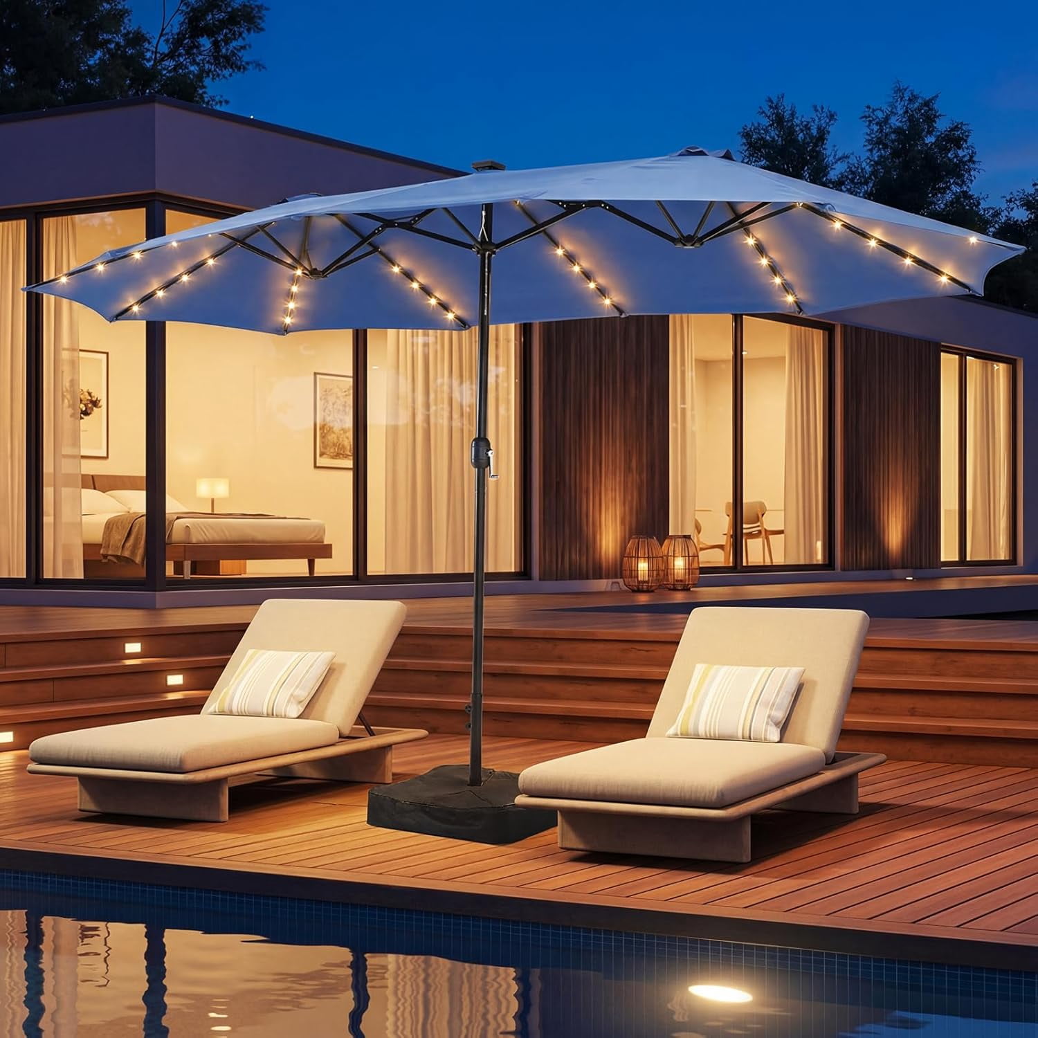 Aoxun 15ft Patio Umbrella with Base Included, Outdoor Double-Sided ...
