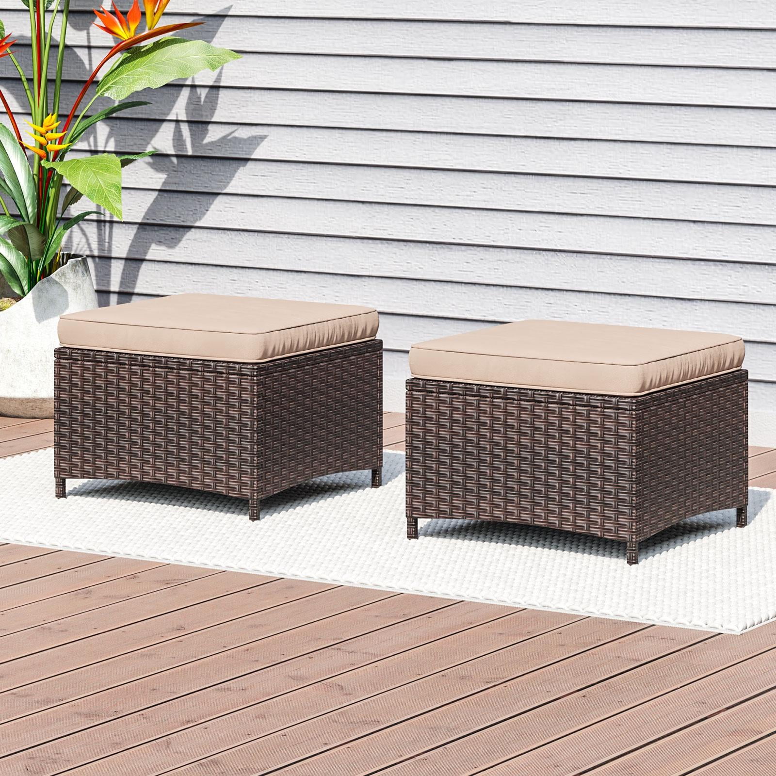Aoxun 2 Piece Ottomans, Footrest Ottoman with Beige Cushions, Small ...