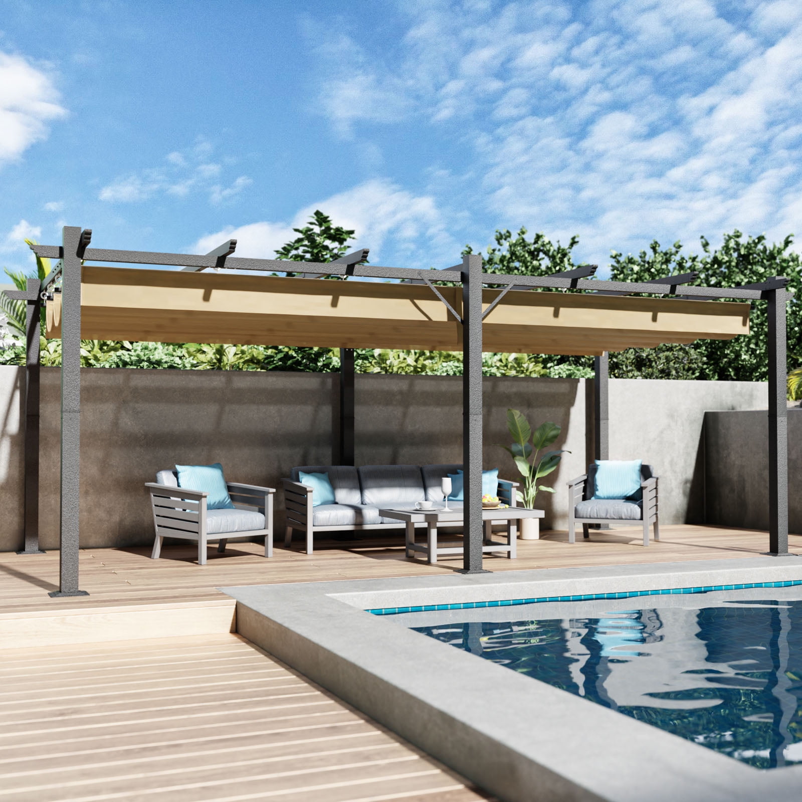 Aoxun 20'x10' Outdoor Retractable Pergola, with Sun-Proof Canopy, Patio Metal Pergolas Gazebos ...