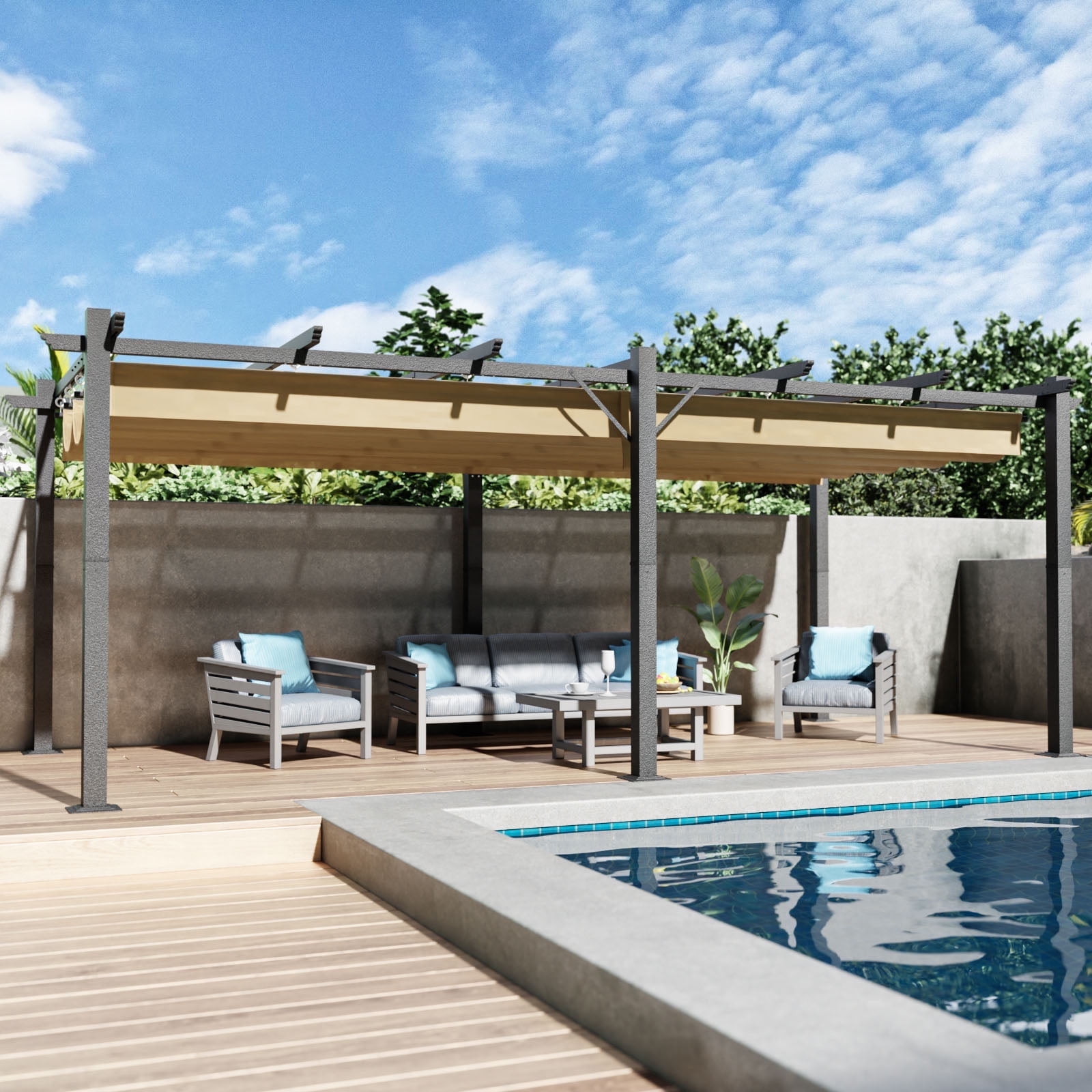 Aoxun 10'x20' Outdoor Retractable Pergola, with Sun-Proof Canopy, Patio ...