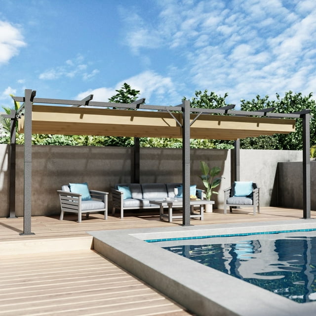 Aoxun 10'x20' Outdoor Retractable Pergola, with Sun-Proof Canopy, Patio ...