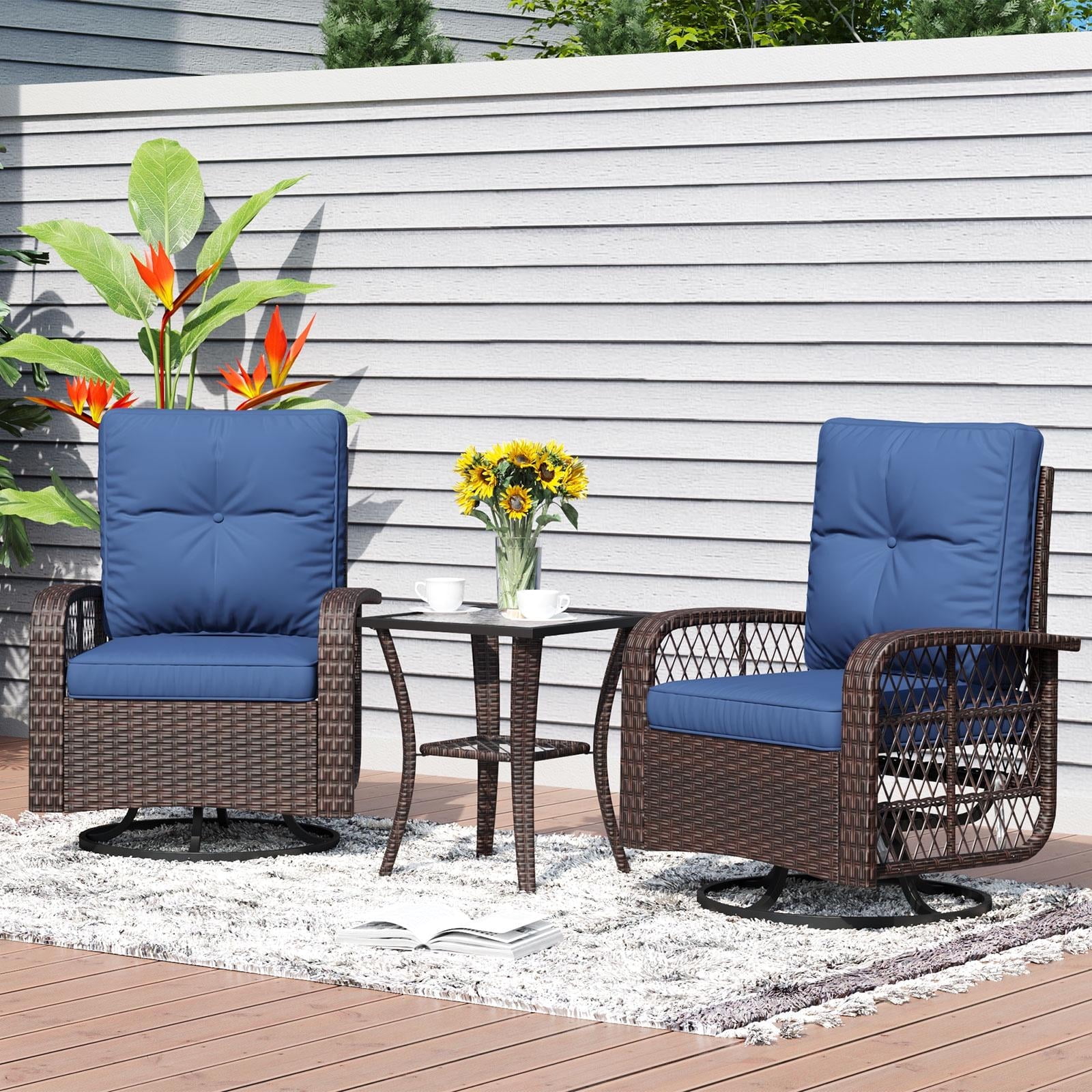 Aoxun 3 Piece Patio Chairs Set, Swivel Rocking Chairs for Patio, Wicker ...