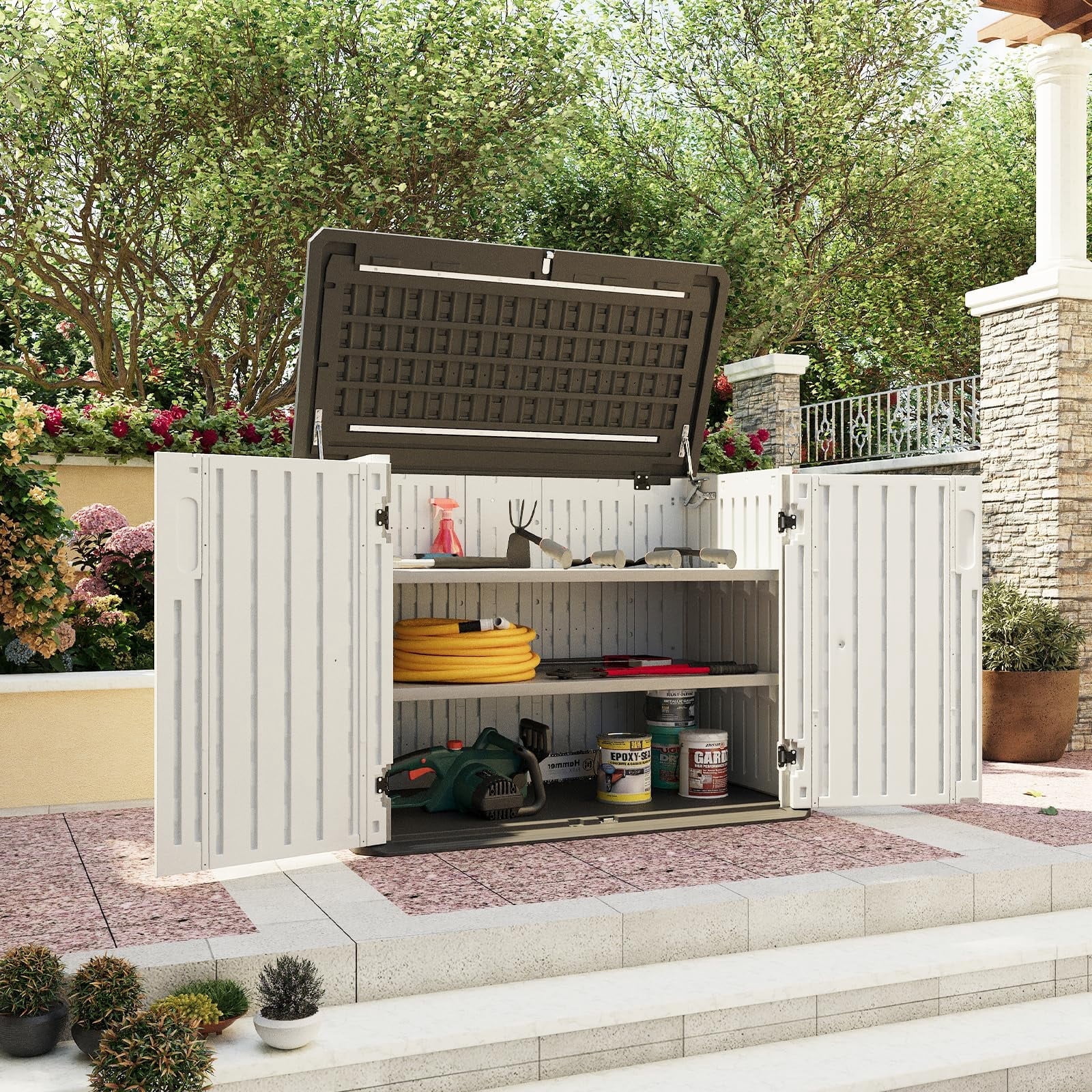 Aoxun 35 Cu.Ft Outdoor Storage Shed with 2 Shelves and Floor ...