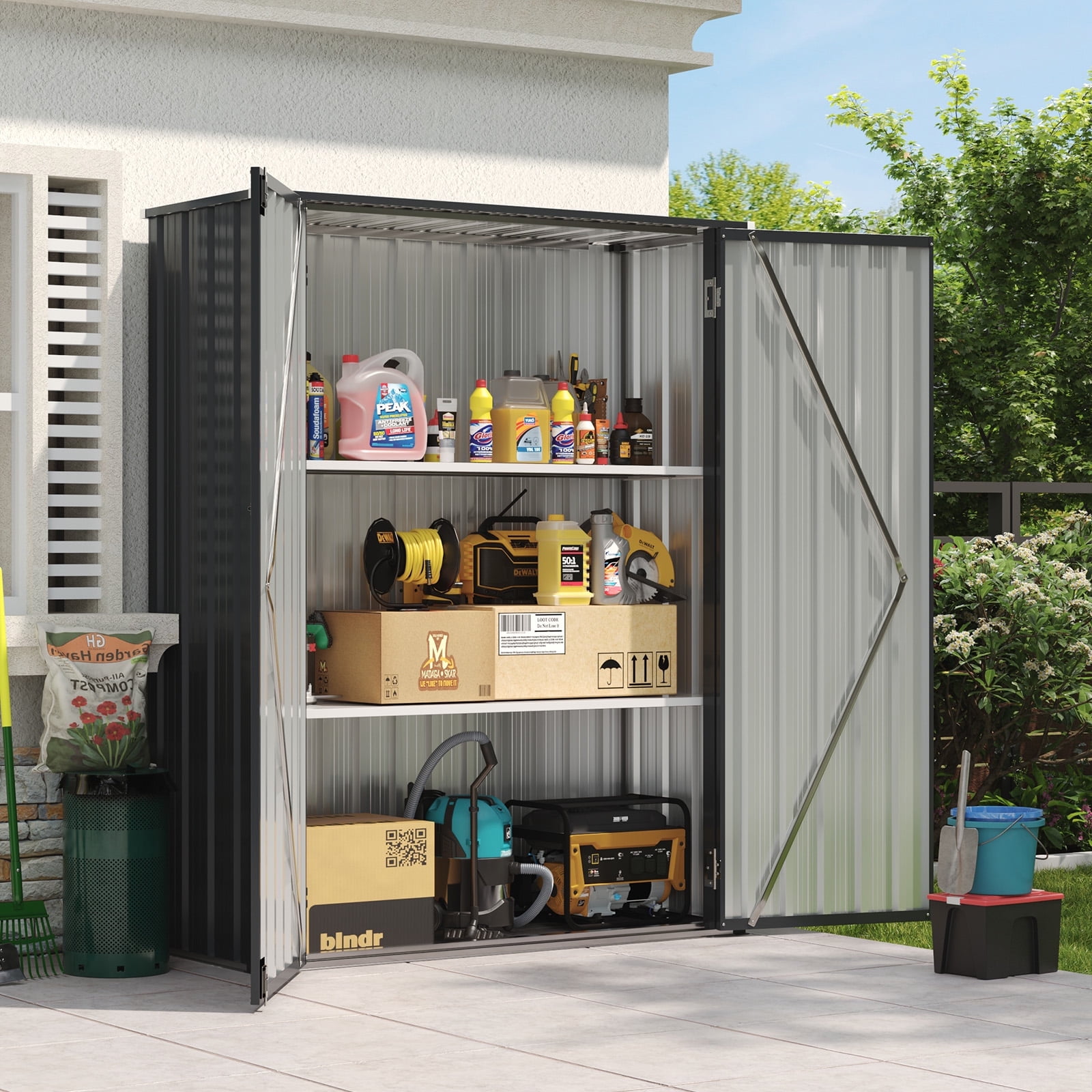 Aoxun 4.5x1.5 ft. Black Metal Storage Shed with 2 Shelves, Outdoor ...