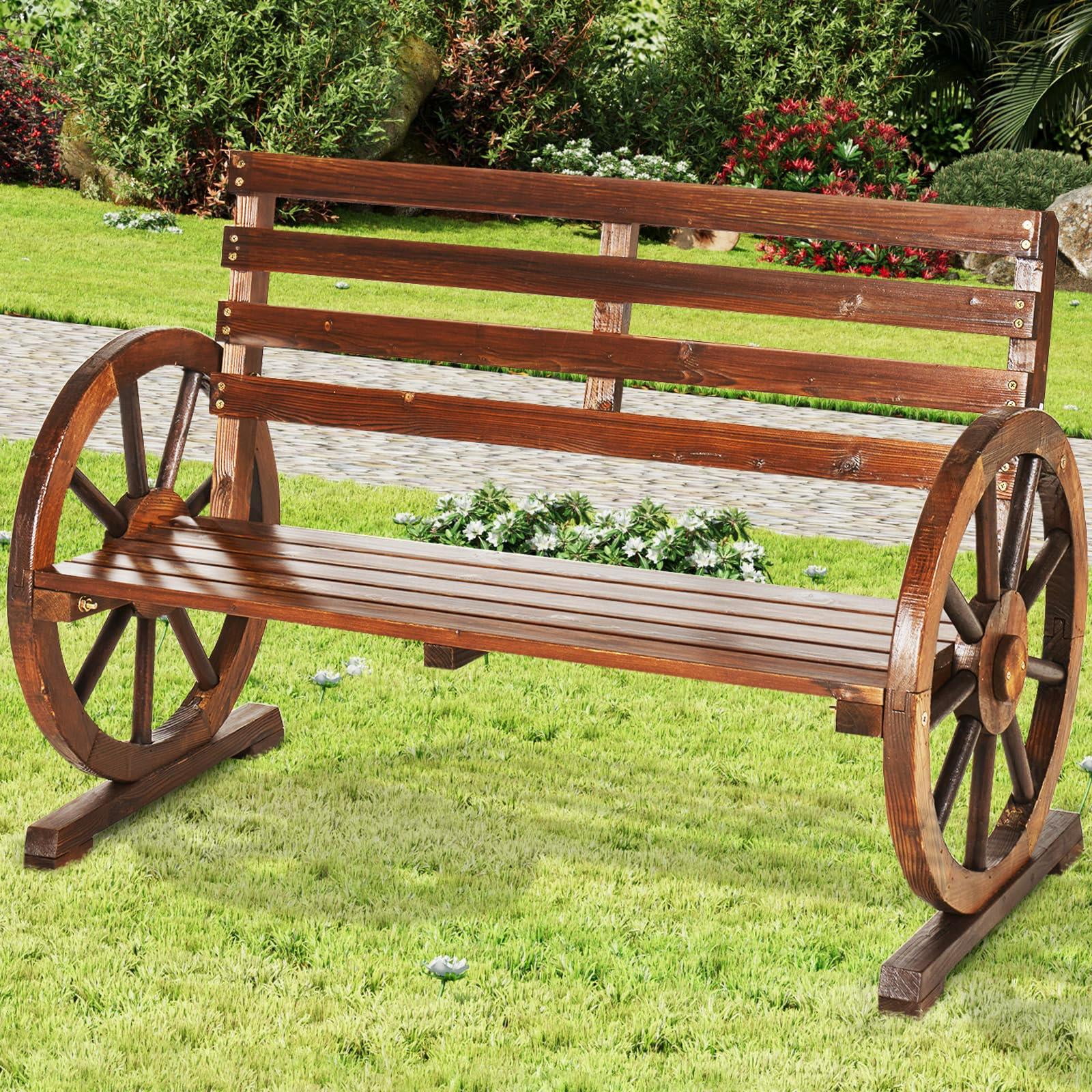 Aoxun 41'' Outdoor Garden Bench, Wooden Wagon Wheel Loveseat, Yard Park ...