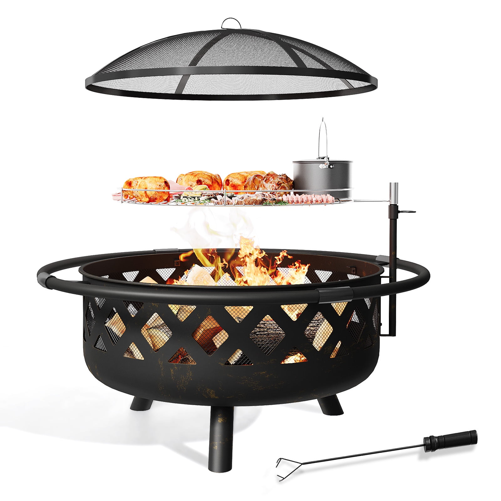 Bapipro 42 inch Outdoor Fire Pit, Wood Burning Fire Pit with Large ...