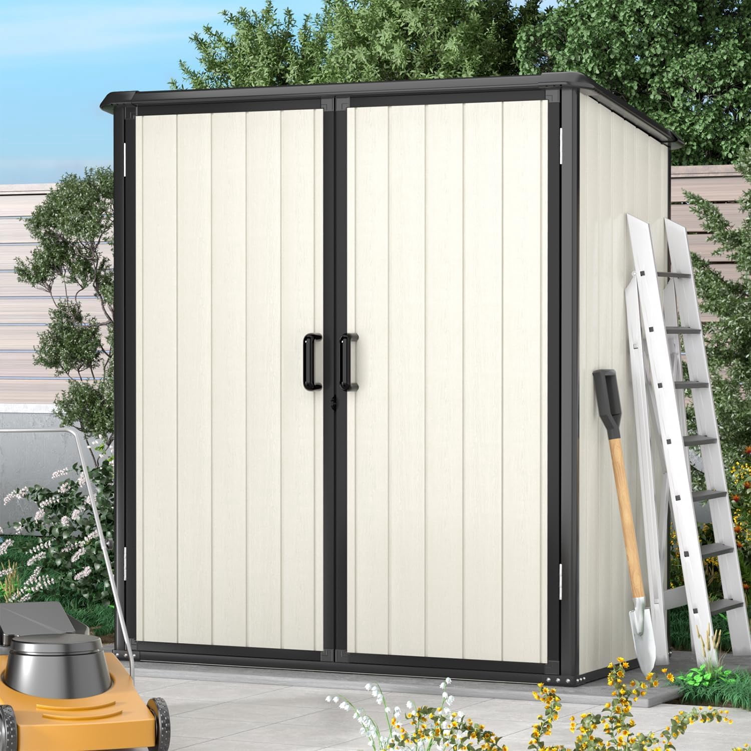 Aoxun 5 x 3 FT Outdoor Resin Storage Shed, Beige/White Plastic Shed ...