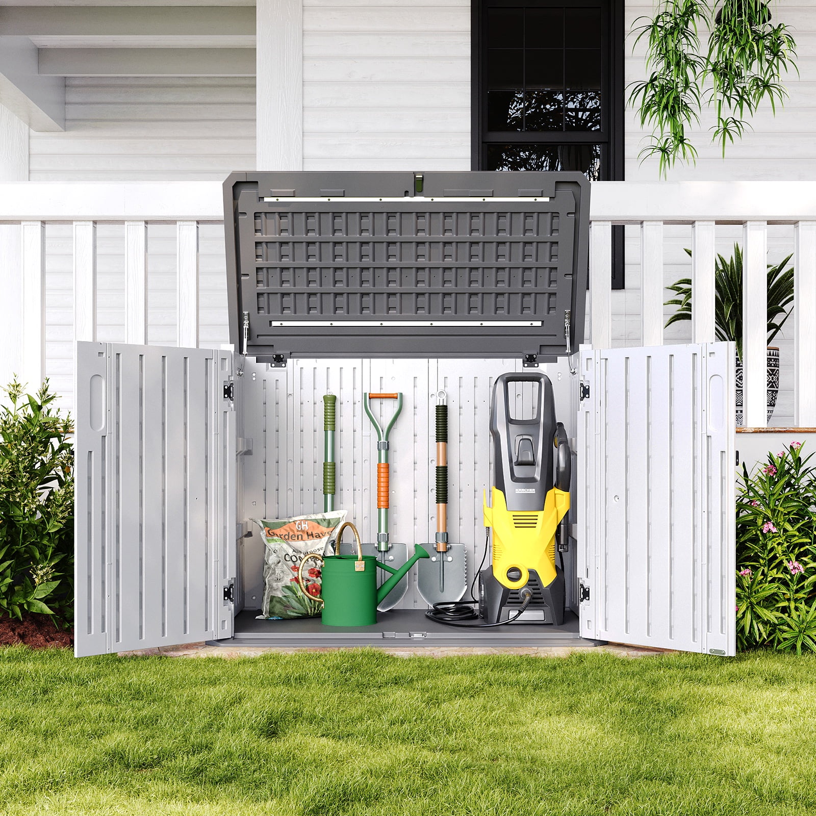 Aoxun 52inch Outdoor Storage Cabinet, Patio Waterproof Trash Can ...