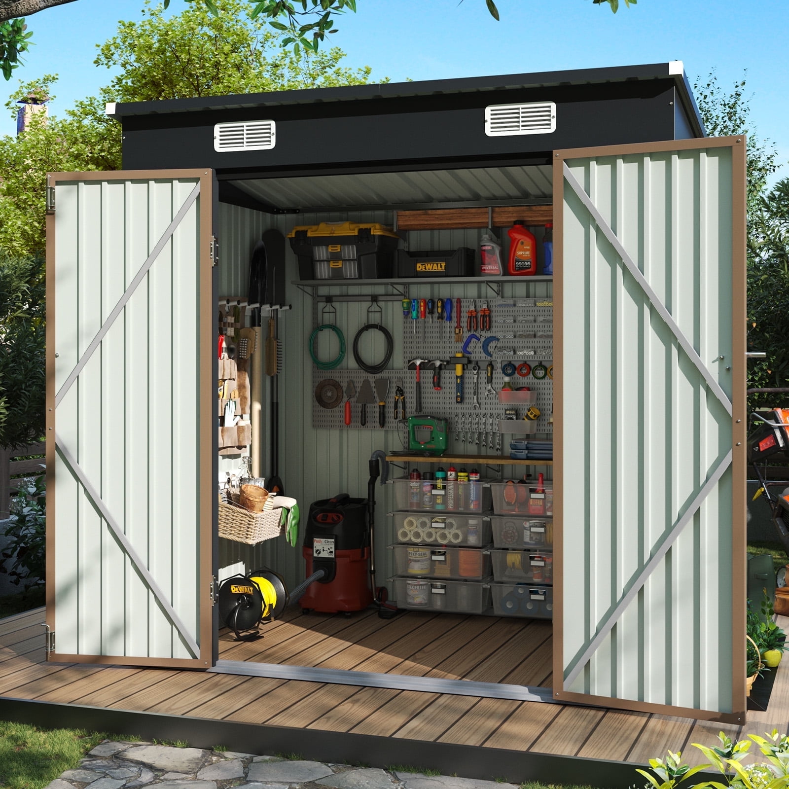 Aoxun 6.1x4.2x6 ft Outdoor Metal Storage Shed with Sloping Roof ...