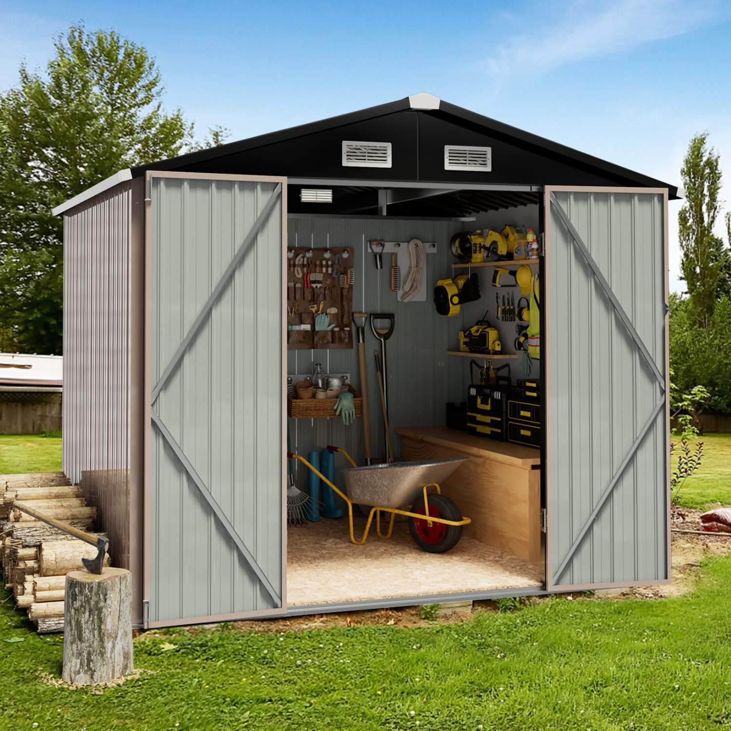 Suncast 34 Cubic Feet Horizontal Backyard Storage Stow Away Shed, Ivory ...