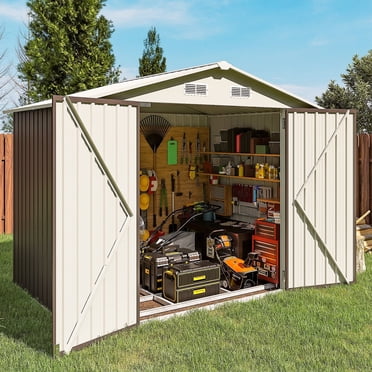 Aoxun 8.5' x 5.6' Outdoor Storage Shed with Base Frame, Metal Garden ...