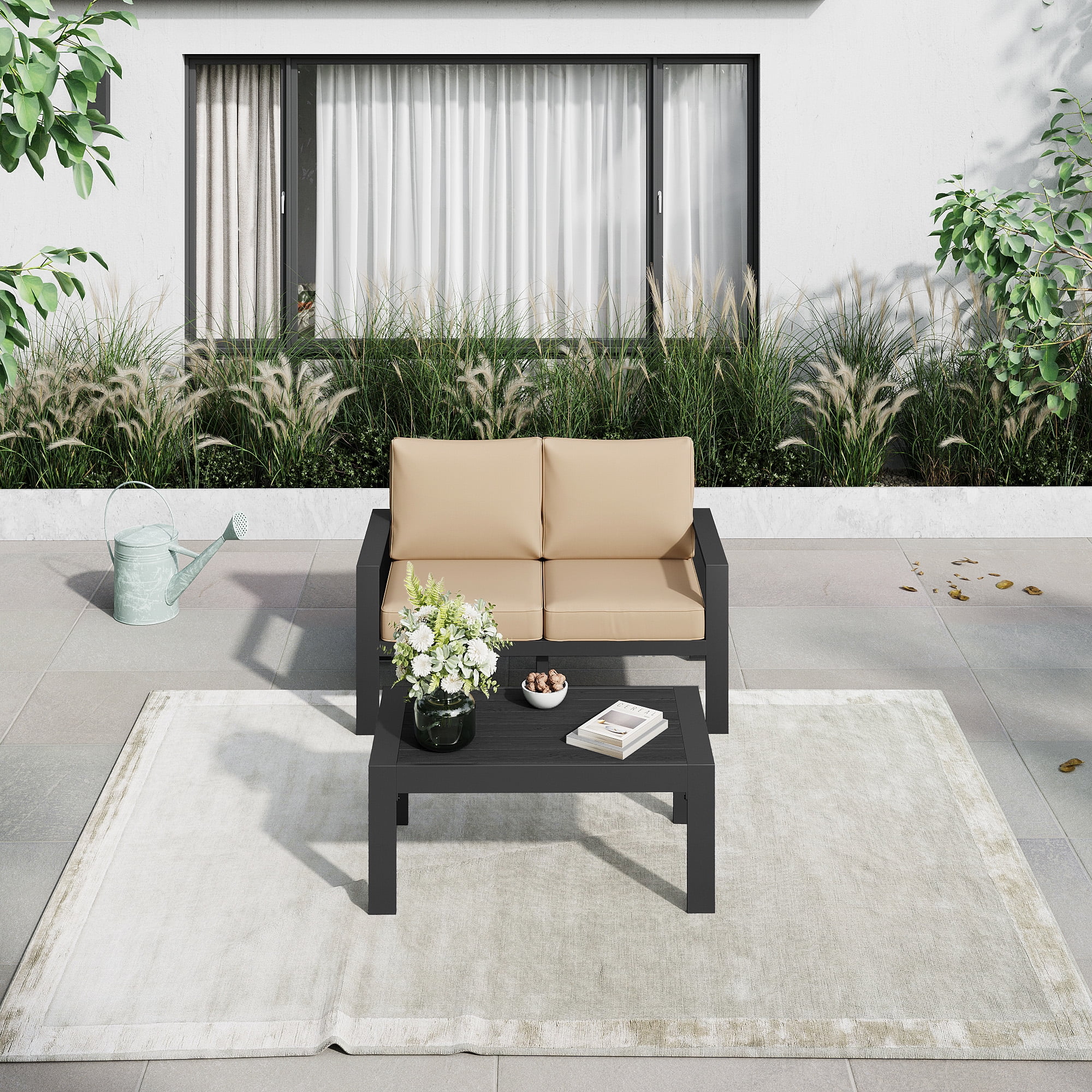 Aoxun Aluminum Patio Furniture Set, Modern Metal Outdoor Patio ...