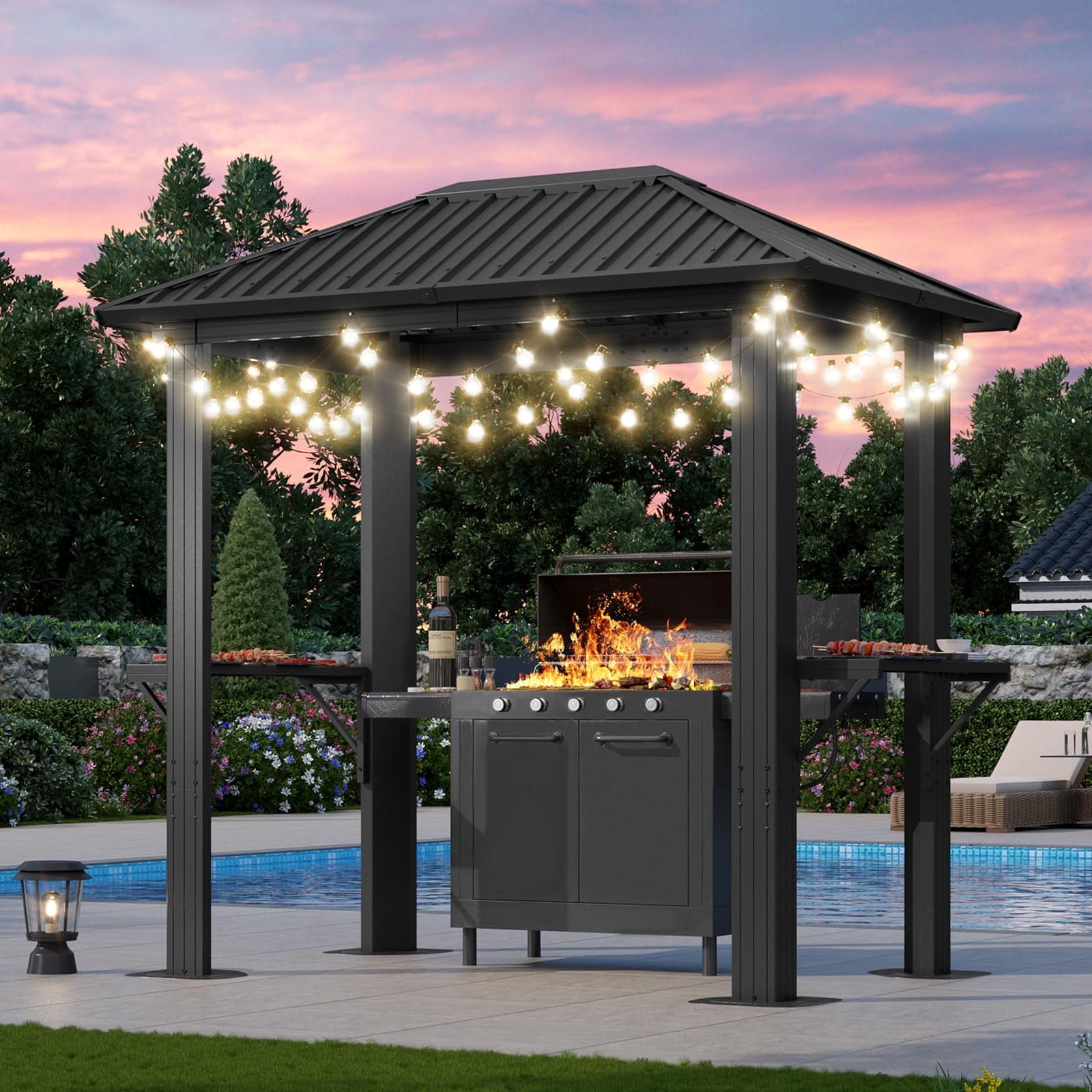 Aoxun Grill Hardtop Gazebo 5 x 8 FT, Outdoor Metal Hard Top Gazebo ...
