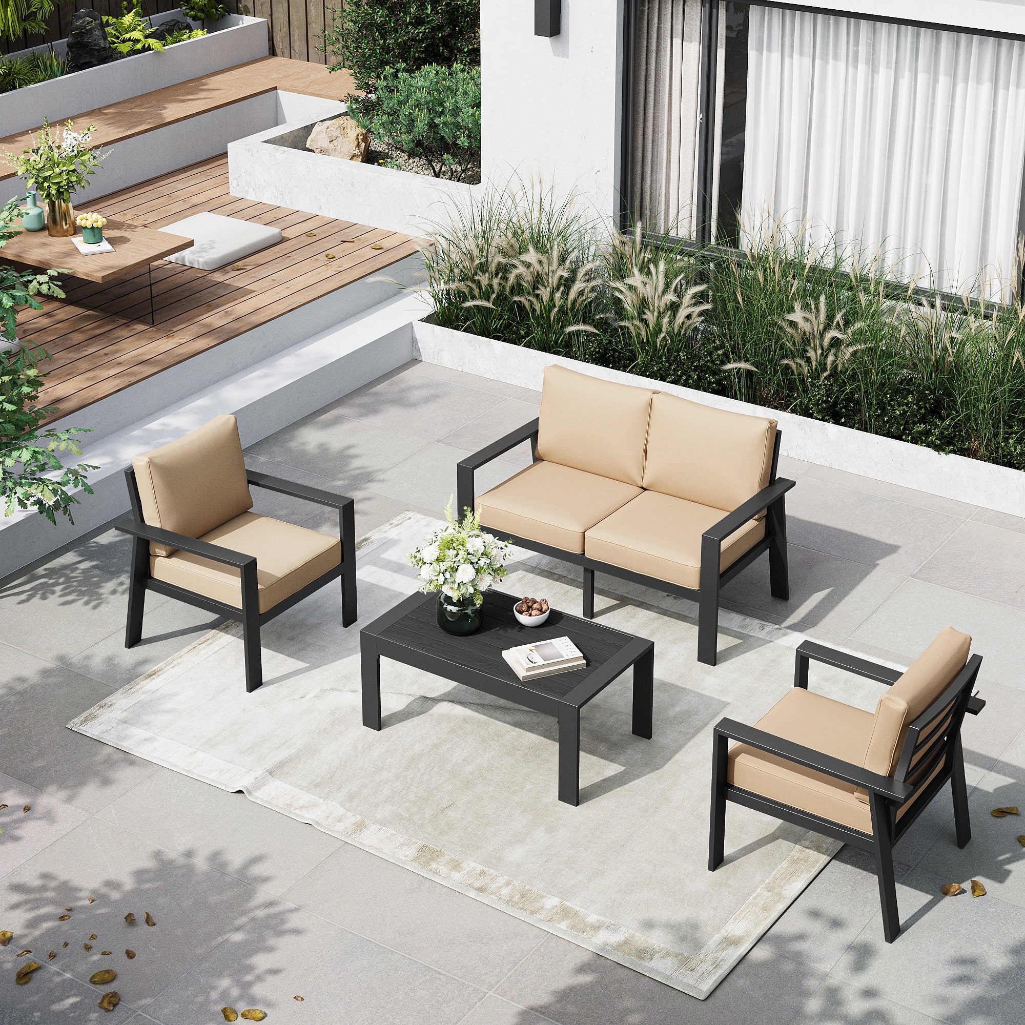 Aoxun 4 Stainless Aluminum Modern Outdoor Conversation Sets with Sofa ...