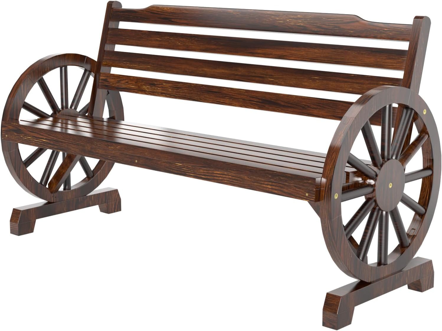 Aoxun Outdoor Bench, 55 Inch Patio Bench, Rustic Wooden Wheel Bench ...