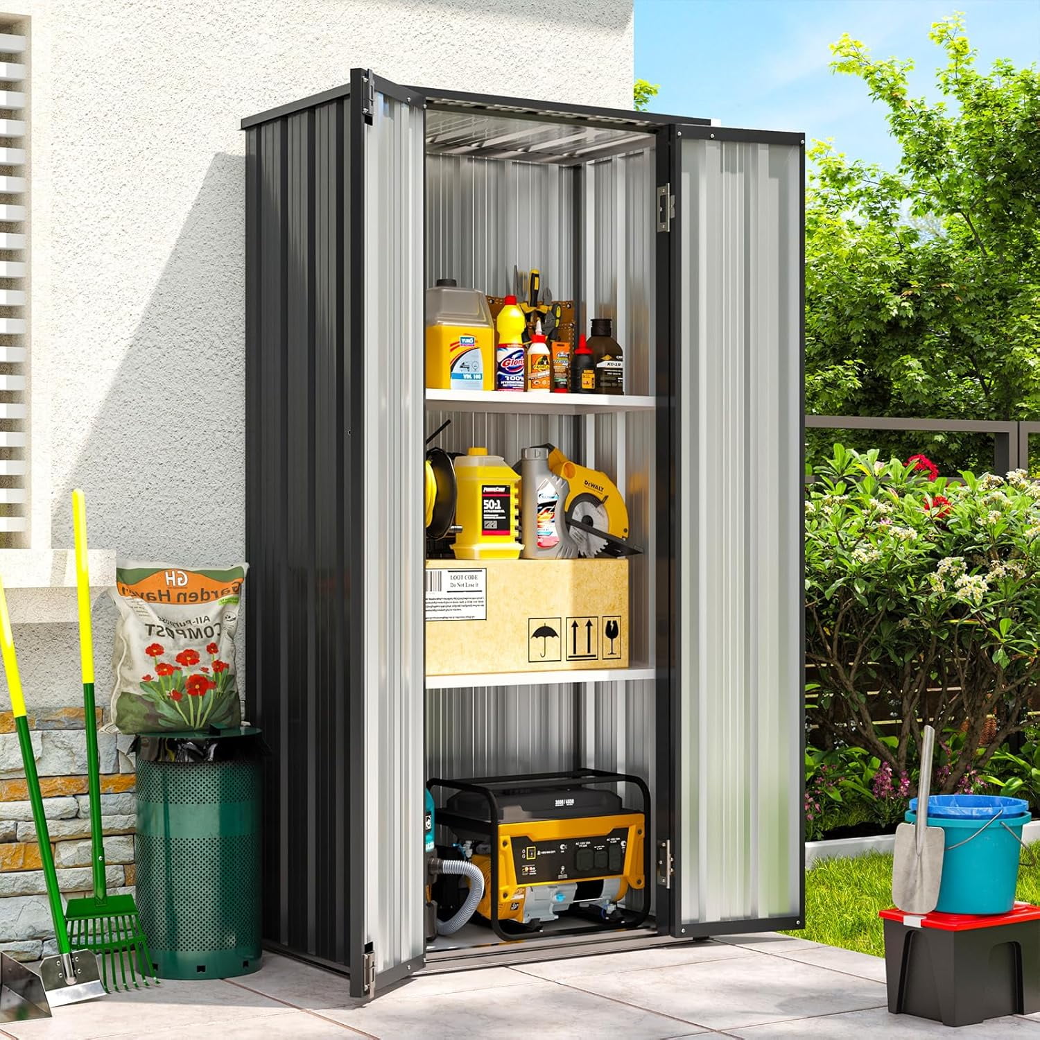 Aoxun Outdoor Storage Cabinet 68" H Metal Vertical Shed with 2 ...